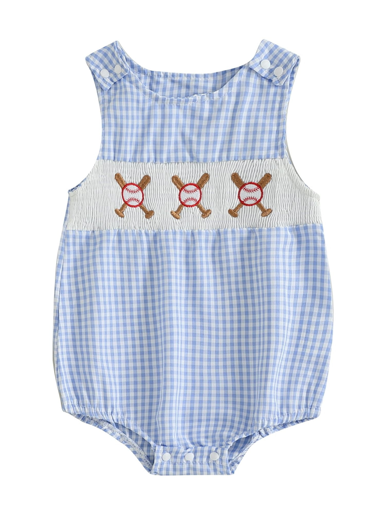 Licupiee Summer Baby Clothes Newborn Boy Girl Smocked Bubble Romper Baseball Plaid Overall ...
