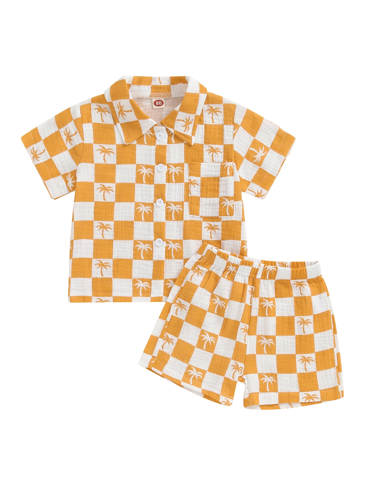 Licupiee Toddler Baby Boy Checkerboard Outfit Short Sleeve Button Down ...