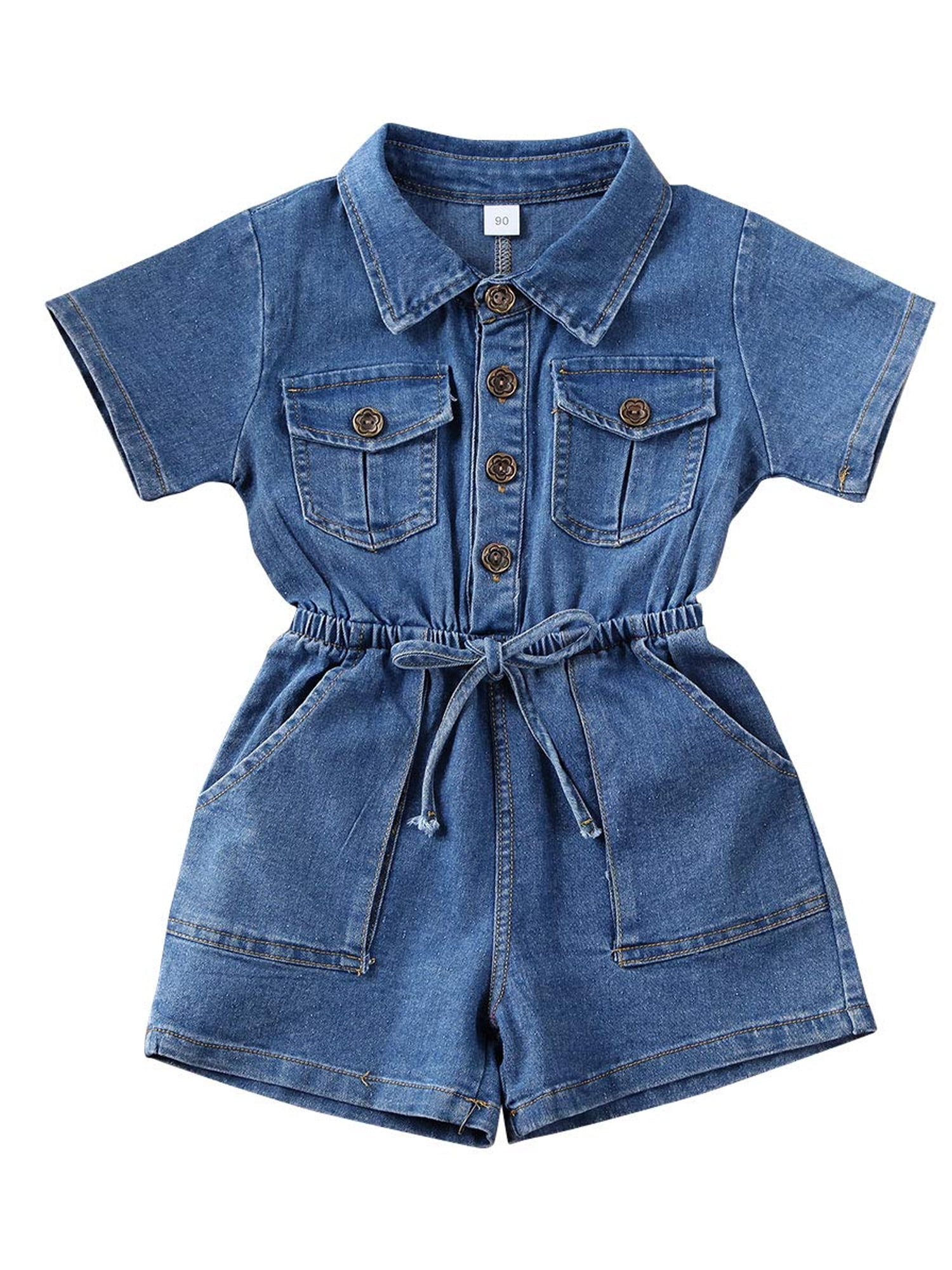 Licupiee Toddler Baby Girls Summer Outfit Denim Rompers Jeans One-Piece ...