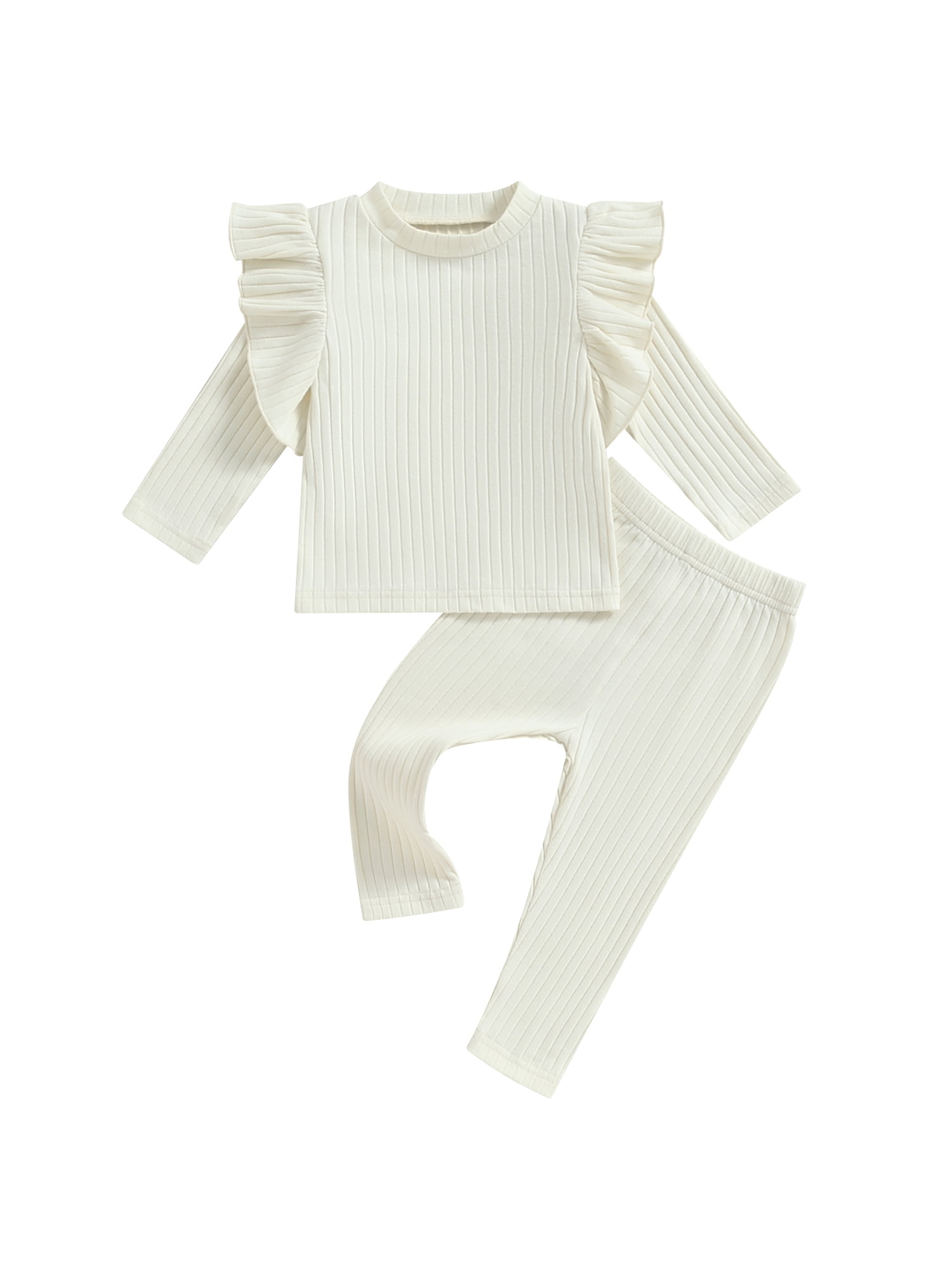 Licupiee Toddler Girls Fall Clothes Solid Color Ruffles Ribbed Long ...