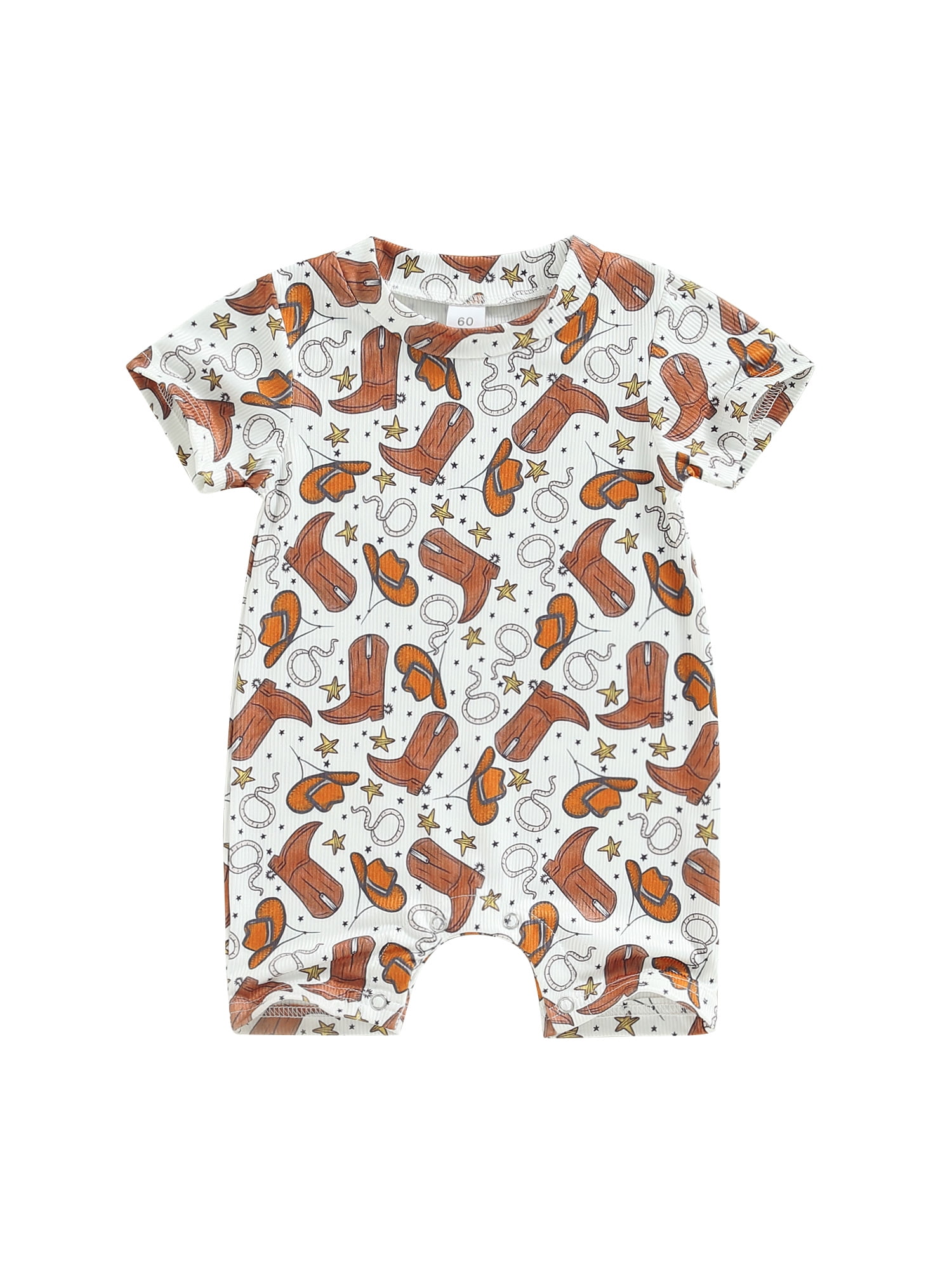 Licupiee Western Baby Girl Boy Clothes Jumpsuit Short Sleeve Cow Print Romper One Piece Bodysuit ...