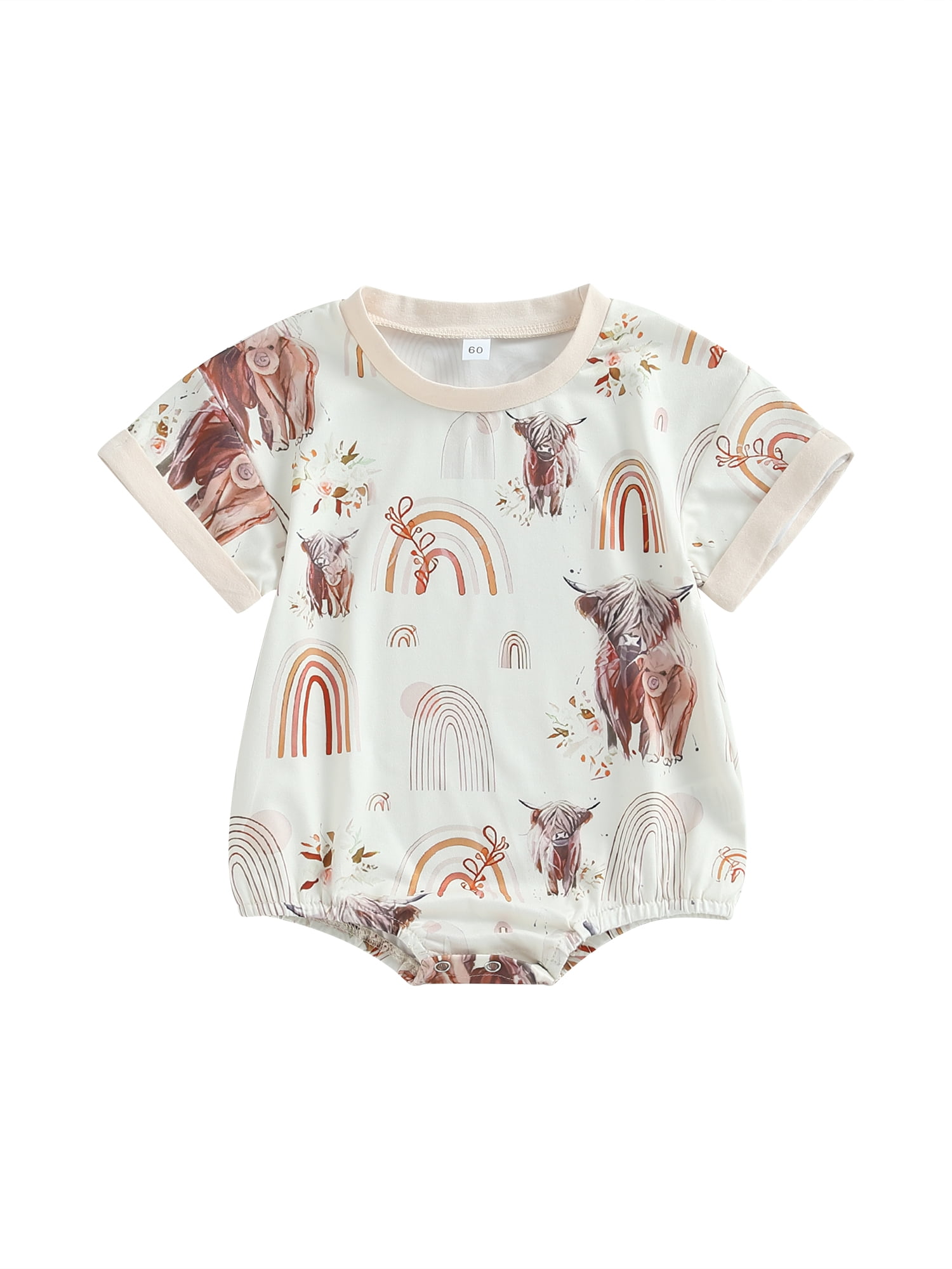 Licupiee Western Baby Girl Boy Clothes Romper Highland Cows Printed Bodysuit Short Sleeve Onesie ...