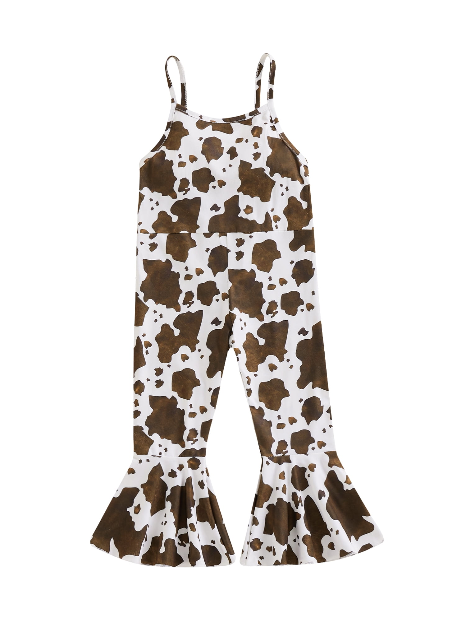 Licupiee Western Baby Girl Outfit Cow Print Bell Bottom Romper Toddler Sleeveless Suspender ...