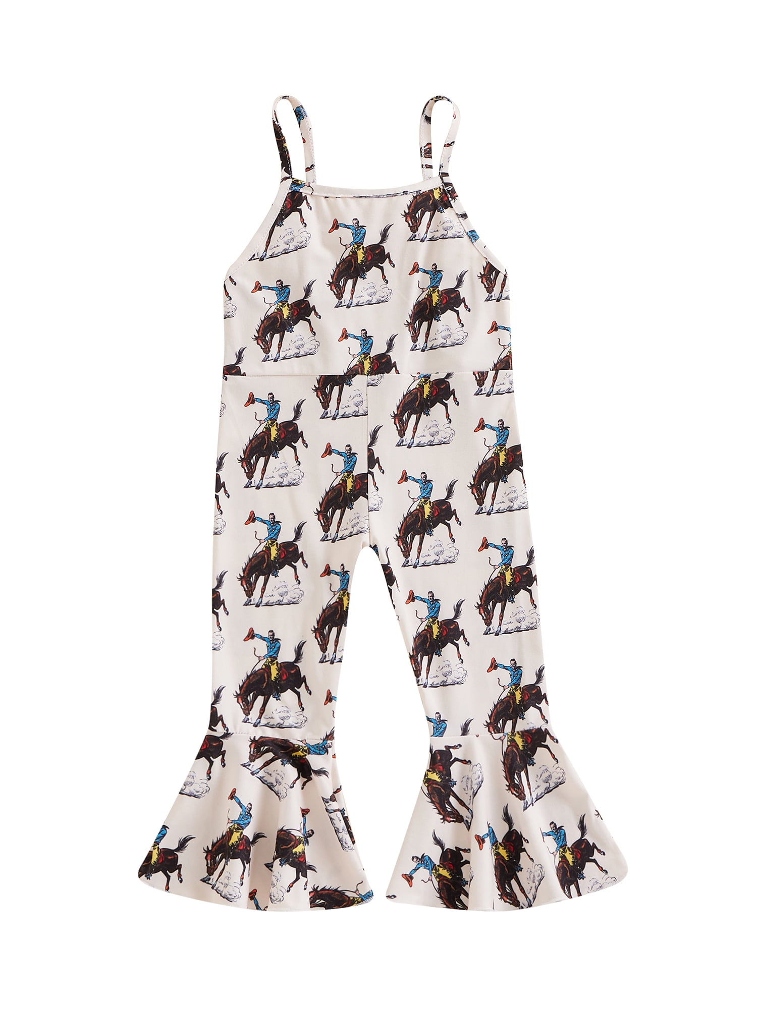 Licupiee Western Baby Girl Outfit Cow Print Bell Bottom Romper Toddler Sleeveless Suspender ...