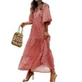 Licupiee Women Boho Floral Puff Sleeve Tiered Maxi Dress Casual Layered