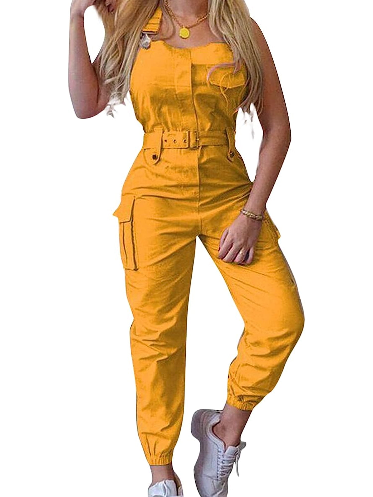 Licupiee Women Casual Overalls Romper Plus Size Solid Color Adjustable ...