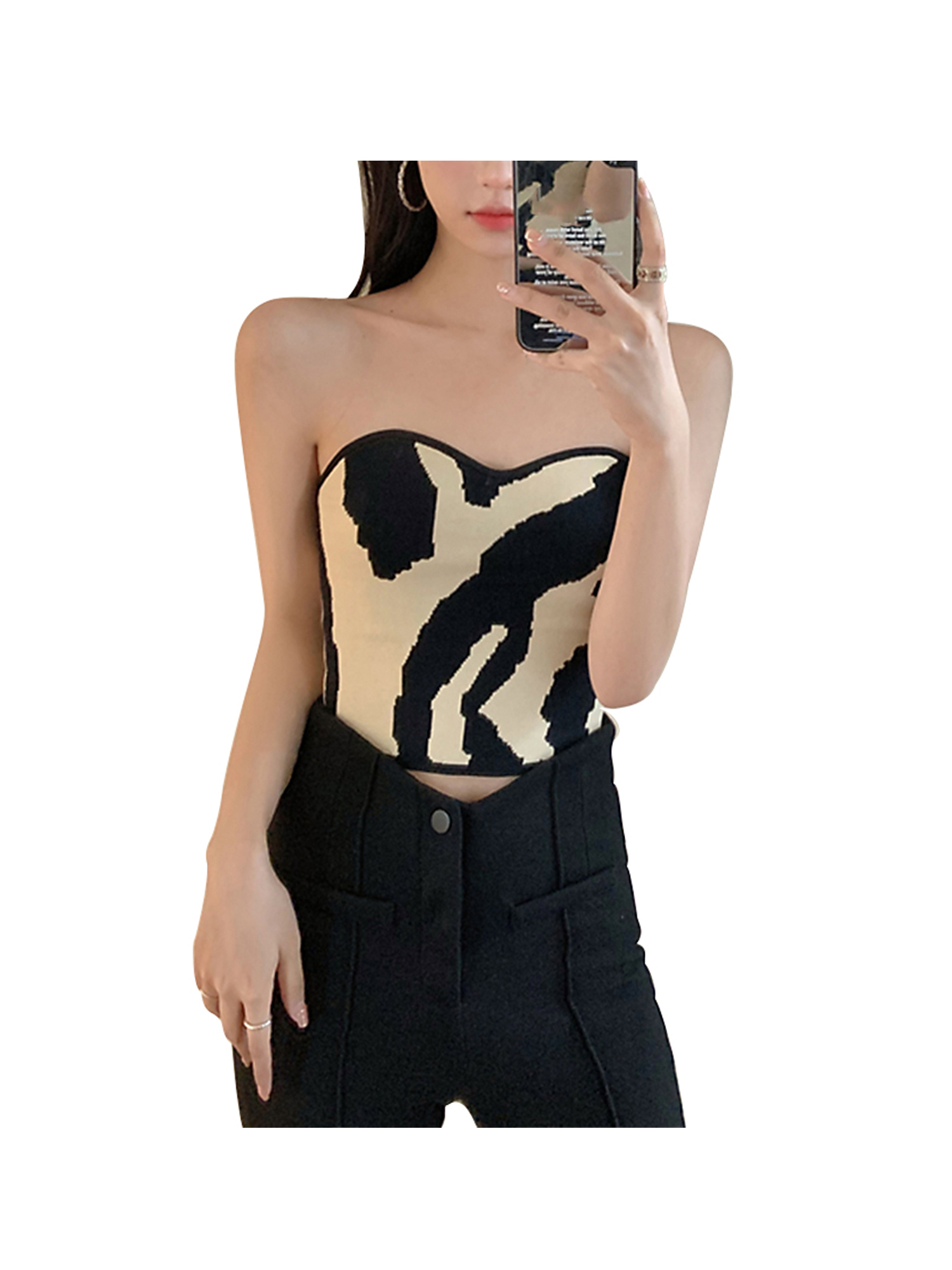 Licupiee Women Strapless Crop Tops Adults Summer Sexy Slim Fit Cow