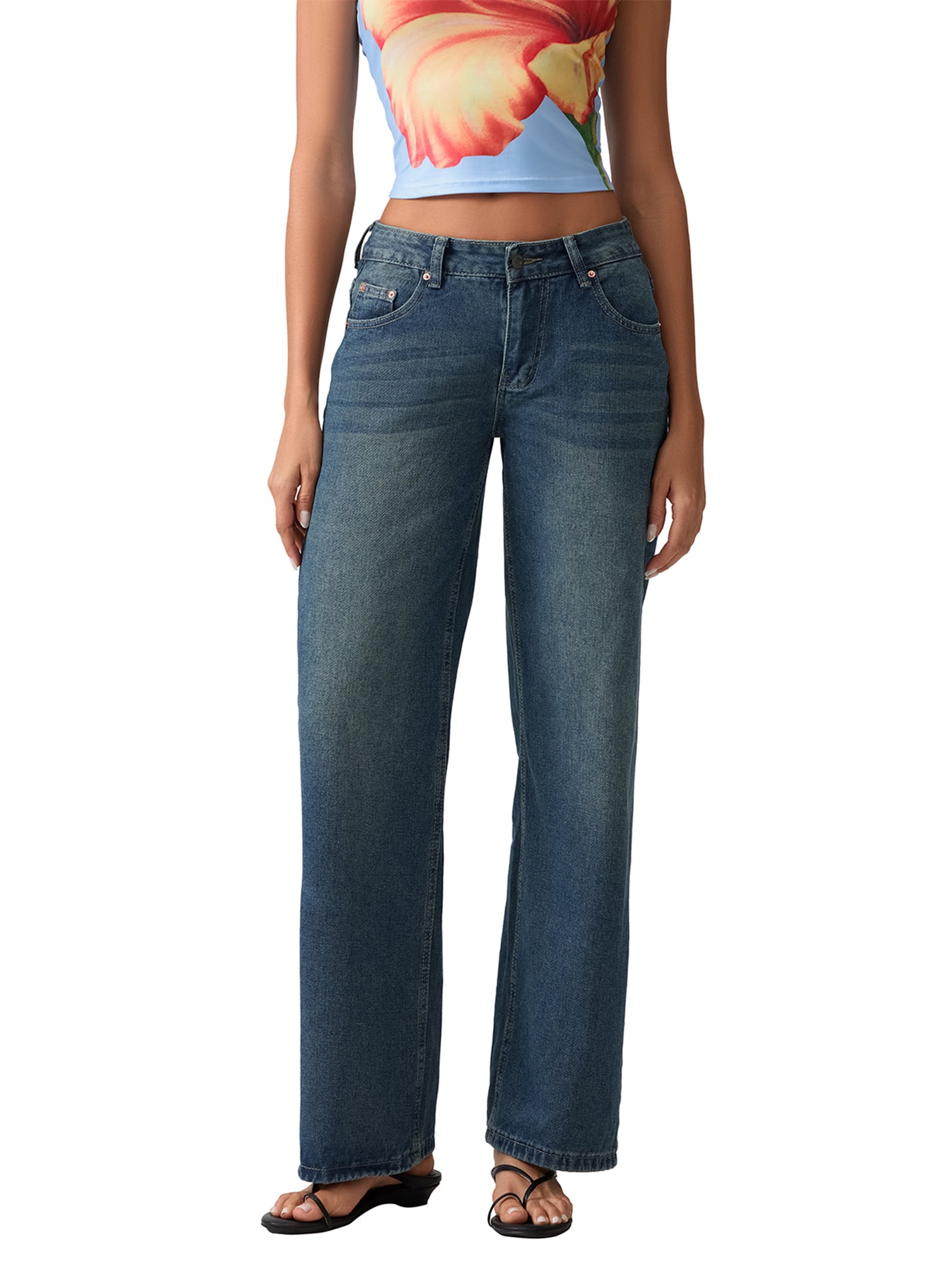 Licupiee Women Y2k Low Rise Jeans Vintage Baggy Straight Wide Leg ...