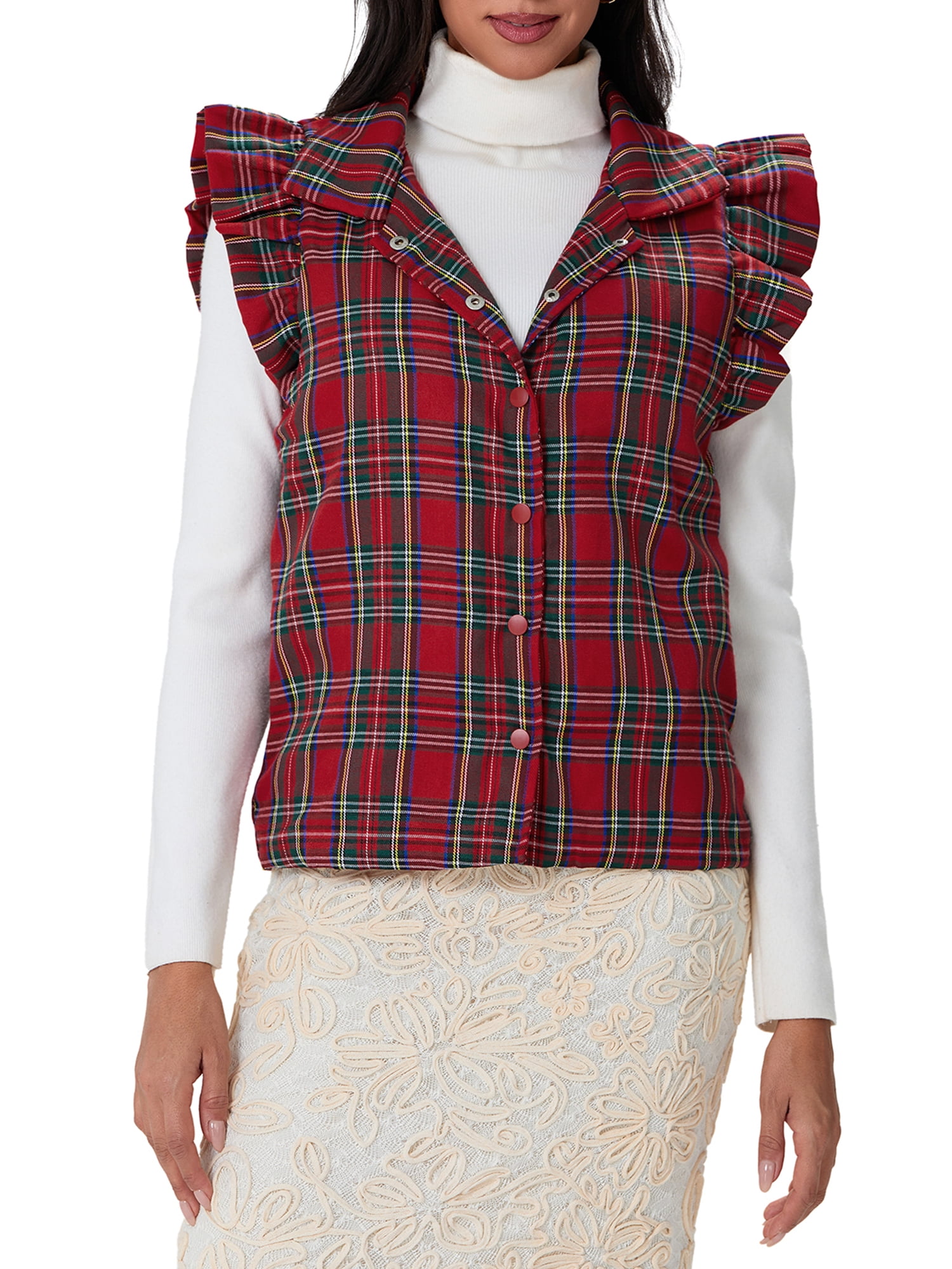 Licupiee Women's Puffer Vests Fall Winter Ruffle Sleeve Button Down ...