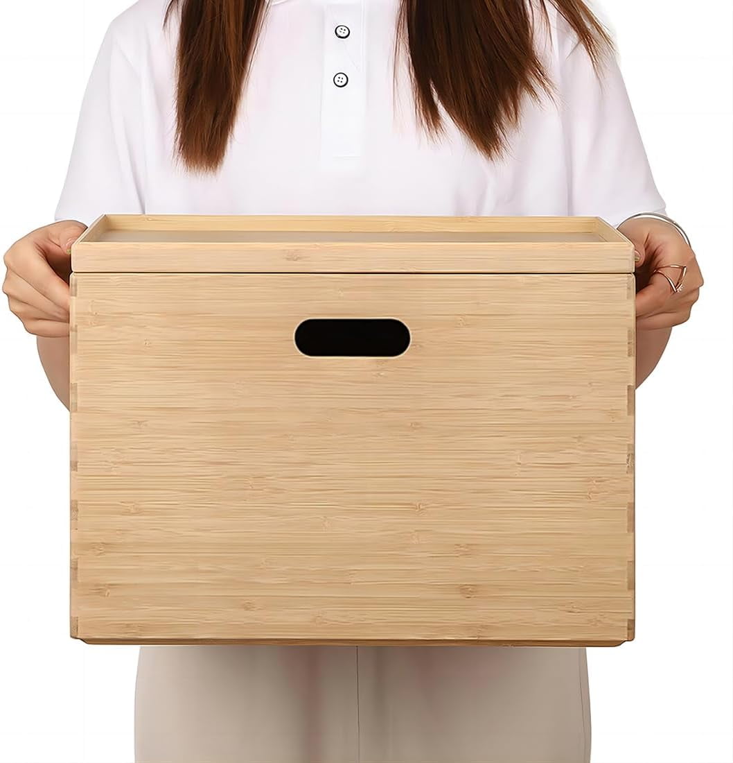 Lidded Bamboo Storage Bins & Box/Cube/Basket, Home Kitchen and Office ...