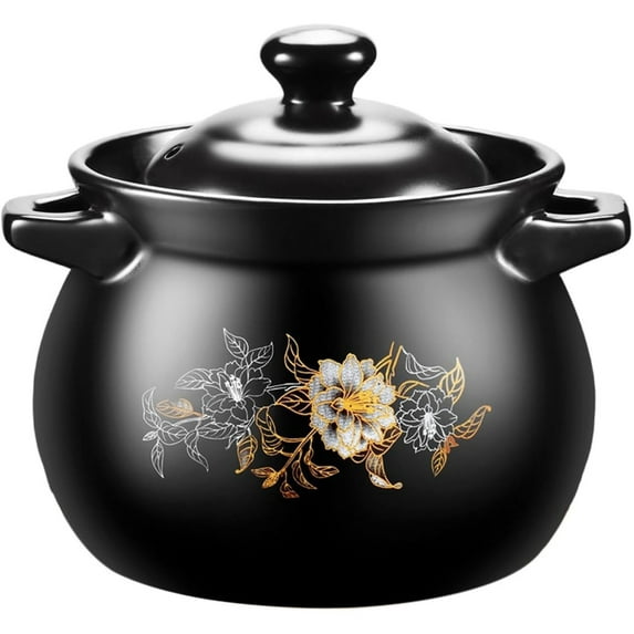 Lidded Ceramic Stew Pot - Heat Insulated Handle Cooking Pot, Even ...