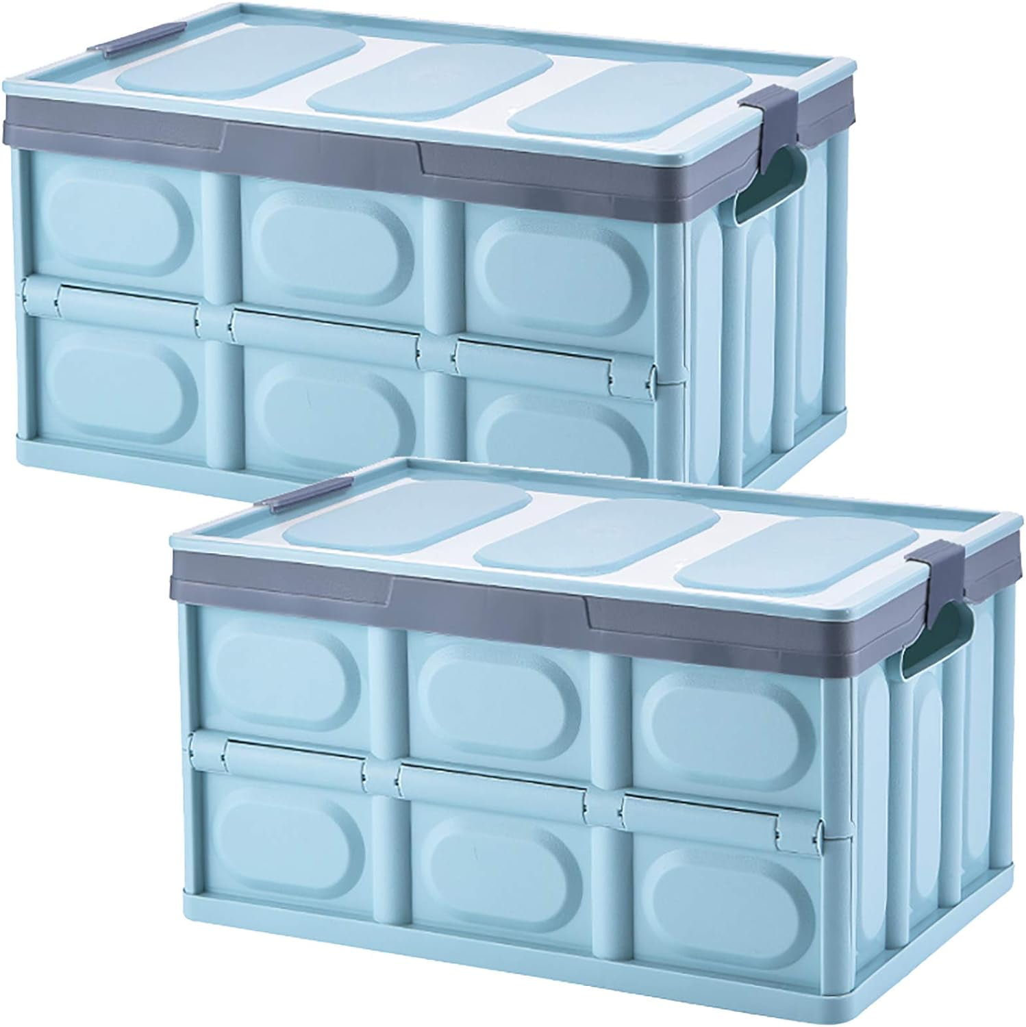 Lidded Storage Bins 2 Pack 30L Collapsible Storage Box Crates Plastic ...