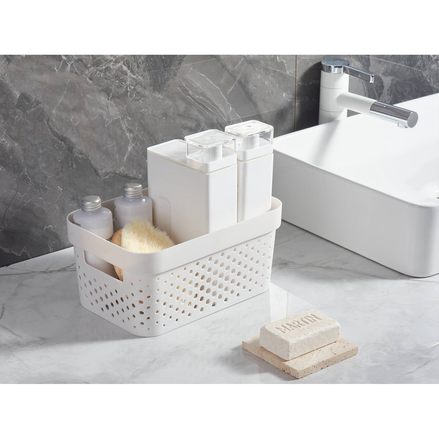 HANAMYA Lidded Storage Bin Organizer 5 Liter, Set of 6 - White ...