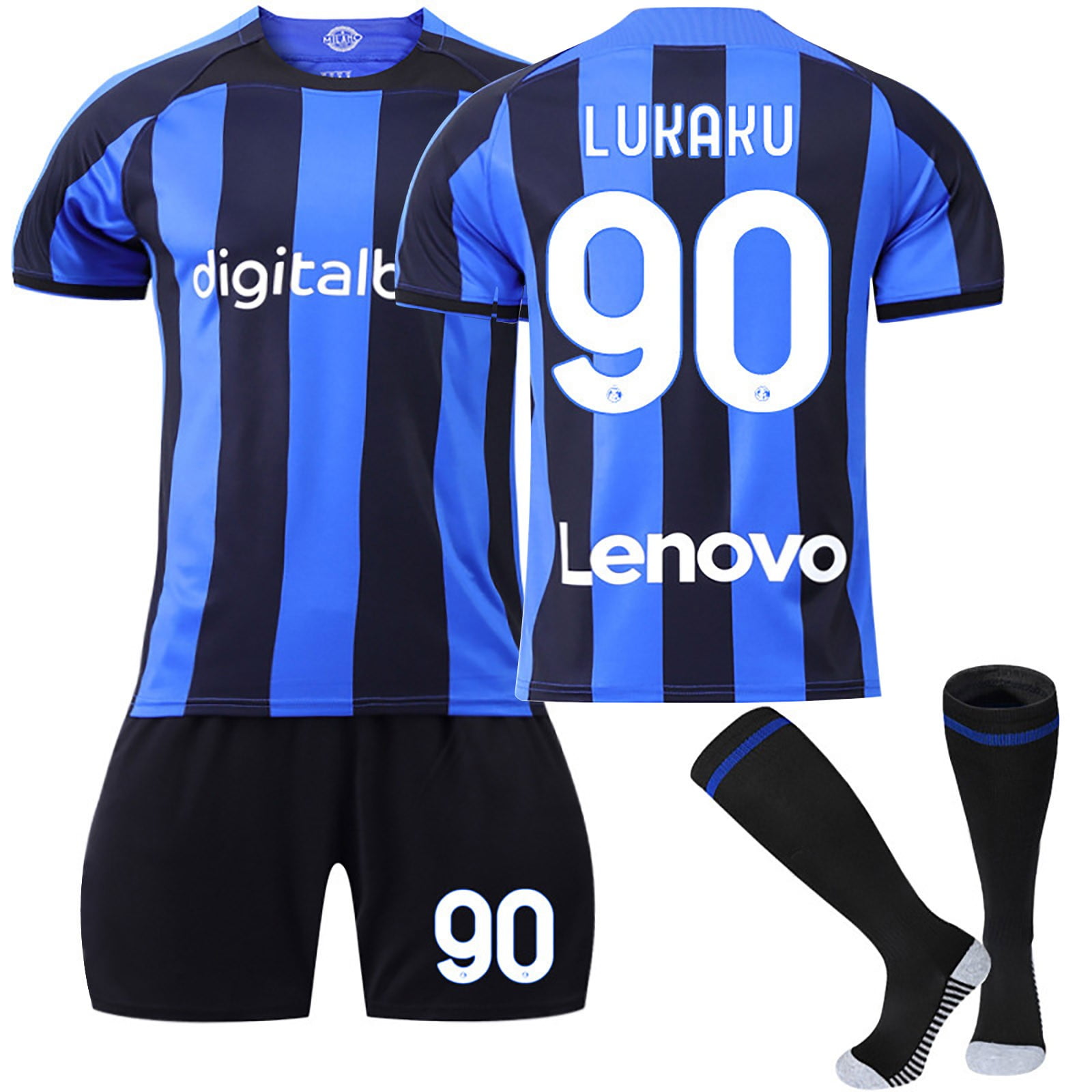 Lide 2223 Italian Soccer Game Home Game Soccer Jersey, #90 LUKAKU Short Sleeve Deep Blue Stripe ...
