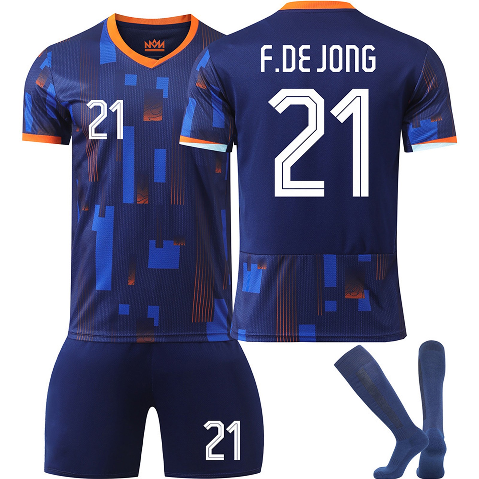 Lide 2425 Netherlands National Team Away Game Dark Blue Soccer Jersey, #21 F.DEJONG Short Sleeve ...