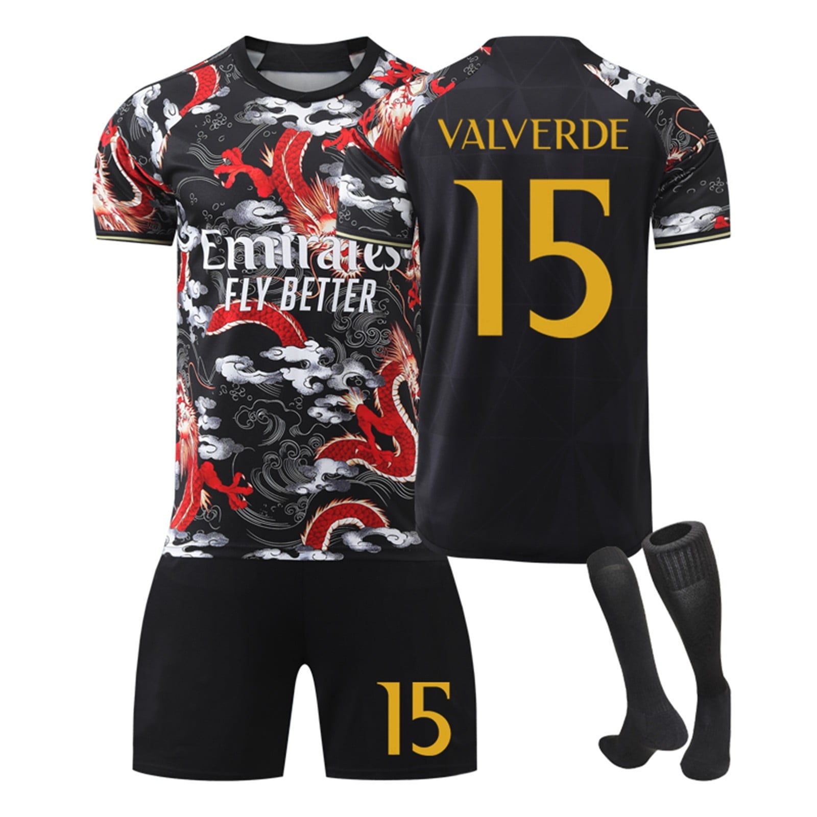 Lide 2425 Soccer Team Black Soccer Jersey, #15 VALVERDE Red Dragon ...