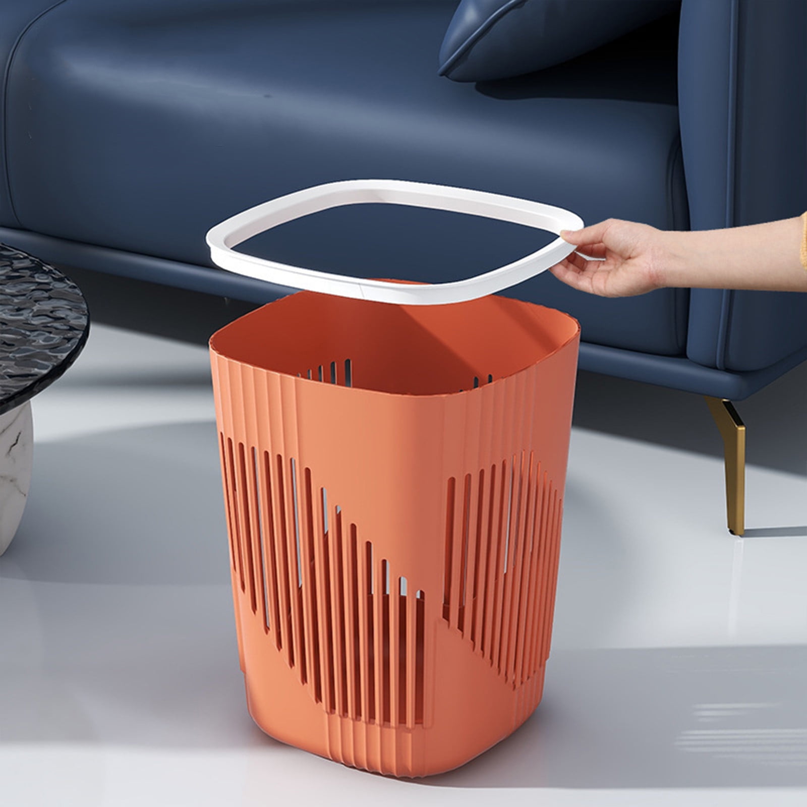 Lidless Kitchen Trash Can,Hollow Plastic Garbage Bin with Pressure Ring ...