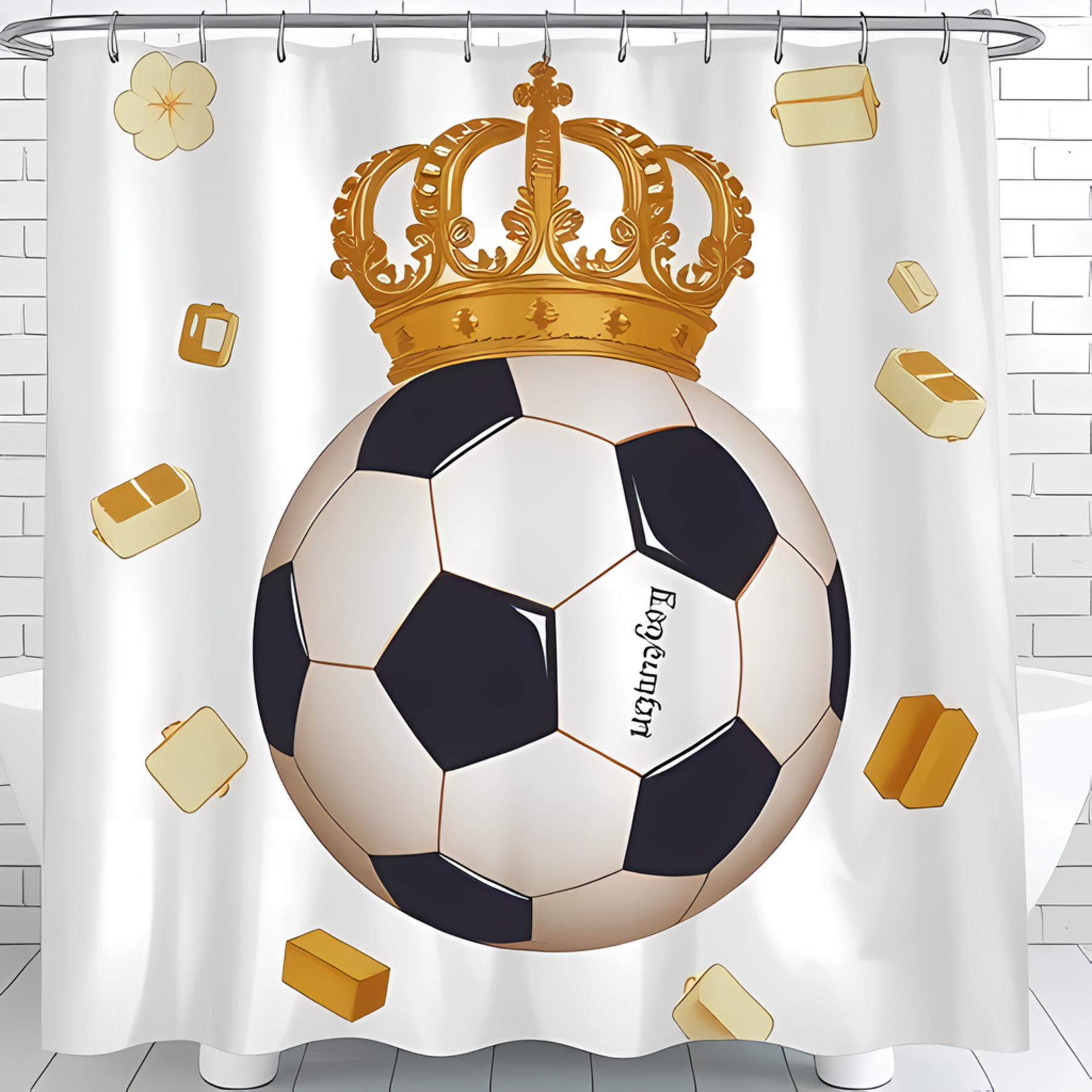 Lidljugan Soccer Ball Shower Curtain with Crown Design - Modern White ...