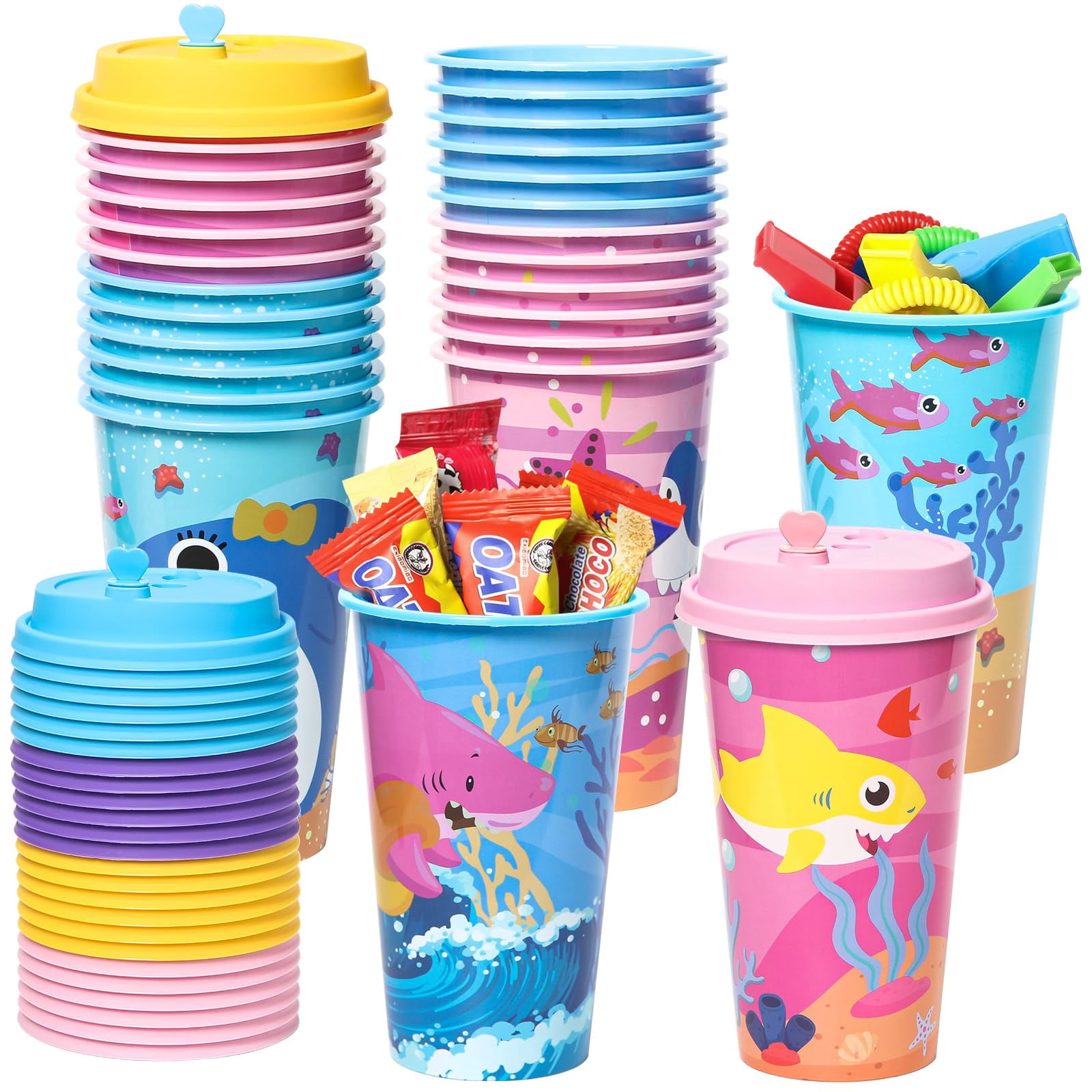 Lidmada Shark Party Favors Goodie Cups, 24 Pack Birthday Party Cups in ...