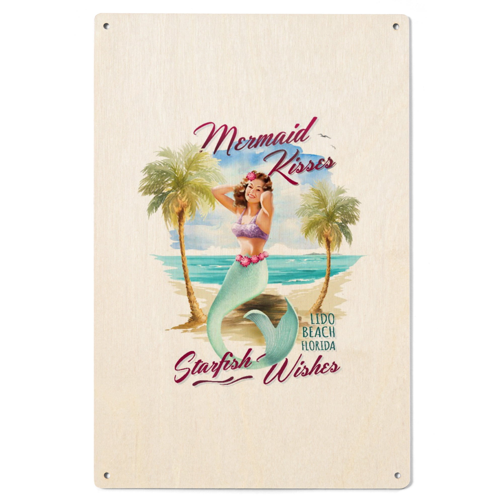 Lido Beach, Florida, Mermaid Kisses and Starfish Wishes, Watercolor ...
