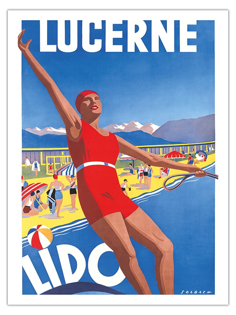 Lido - Lake Lucerne Switzerland - Vintage Travel Poster by Albert ...