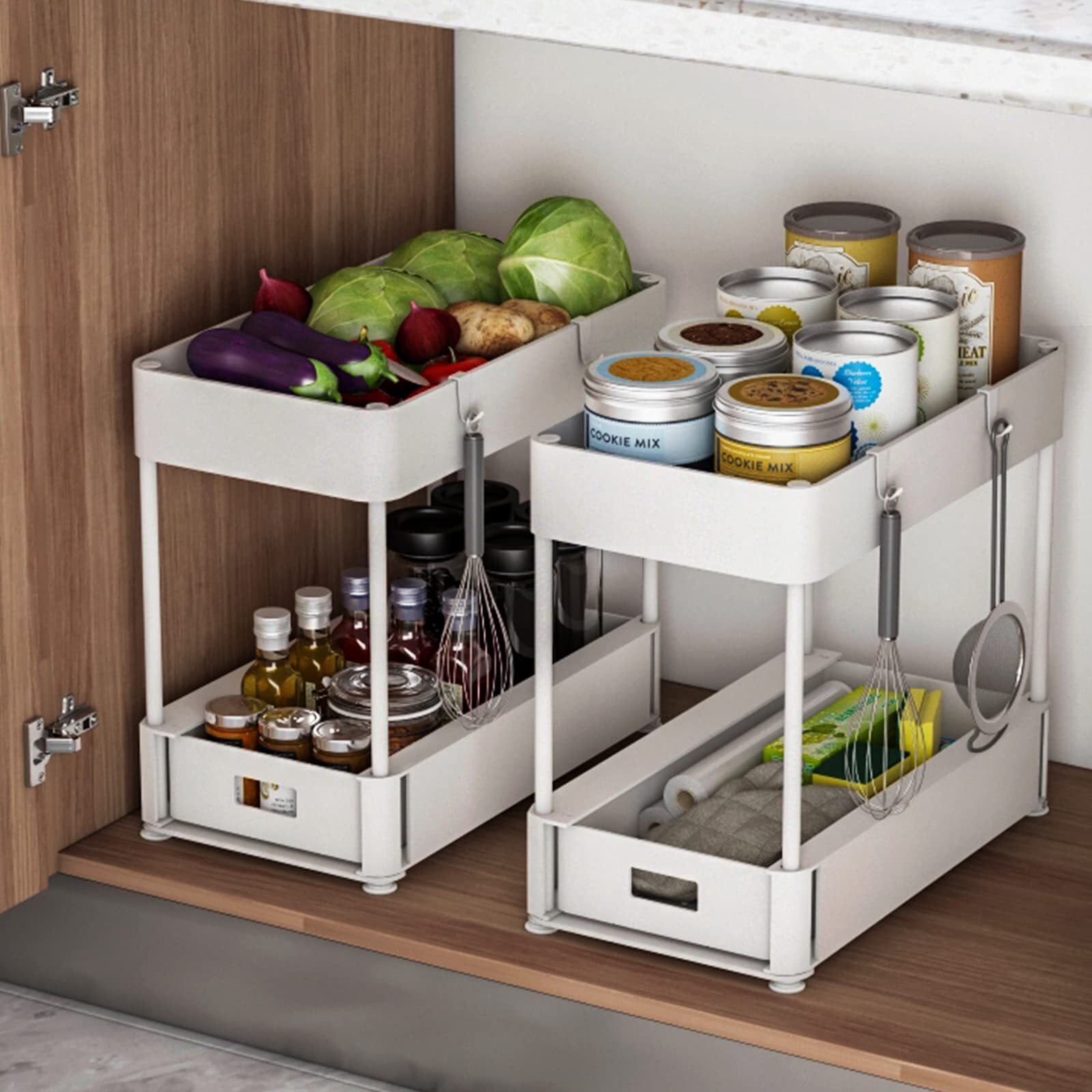 LiebeRen 2 Pack Under Sink Organizers and Basket, Bathroom sliding Pull ...