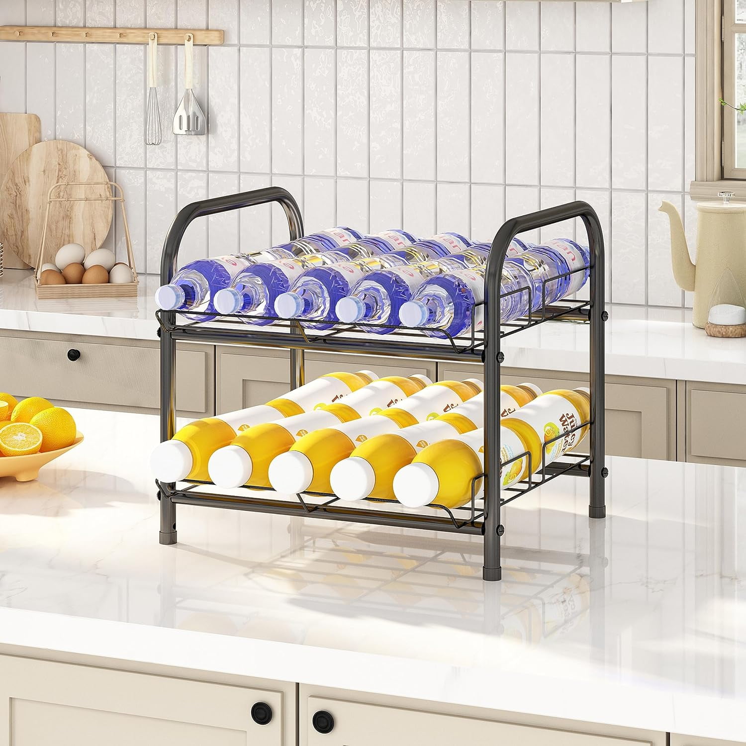 LiebeRen 2 Tier Water Bottle Storage Rack,Metal Beverage Can Rack,Large ...