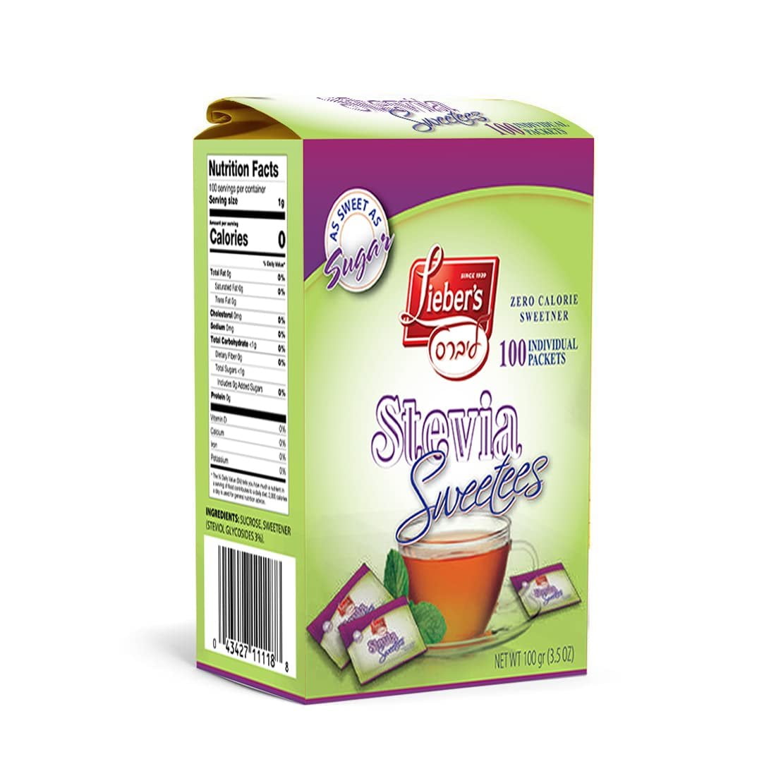 Liebers Stevia Sweetener 100 Individual Wrapped Stevia Packets Zero ...