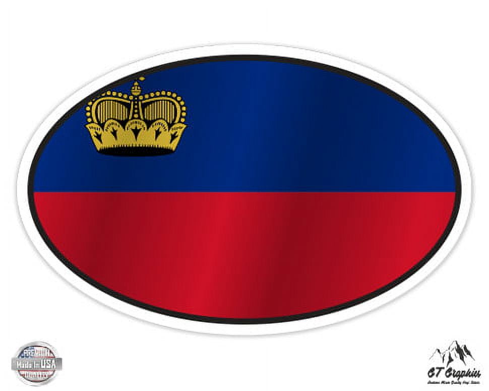 Liechtenstein Flag Oval - 5" Vinyl Sticker - For Car Laptop I-Pad ...