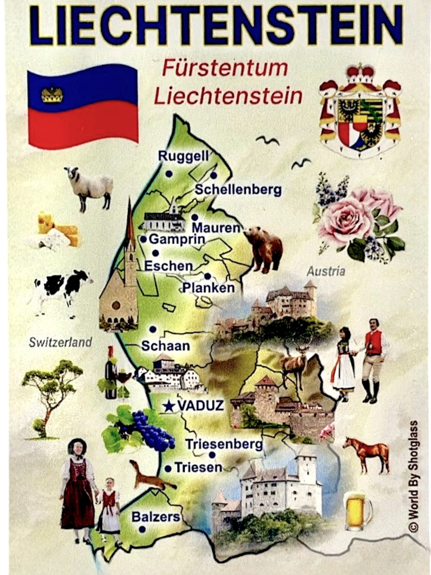 Liechtenstein Graphic Map and Attractions Souvenir Fridge Magnet 2.5" X ...
