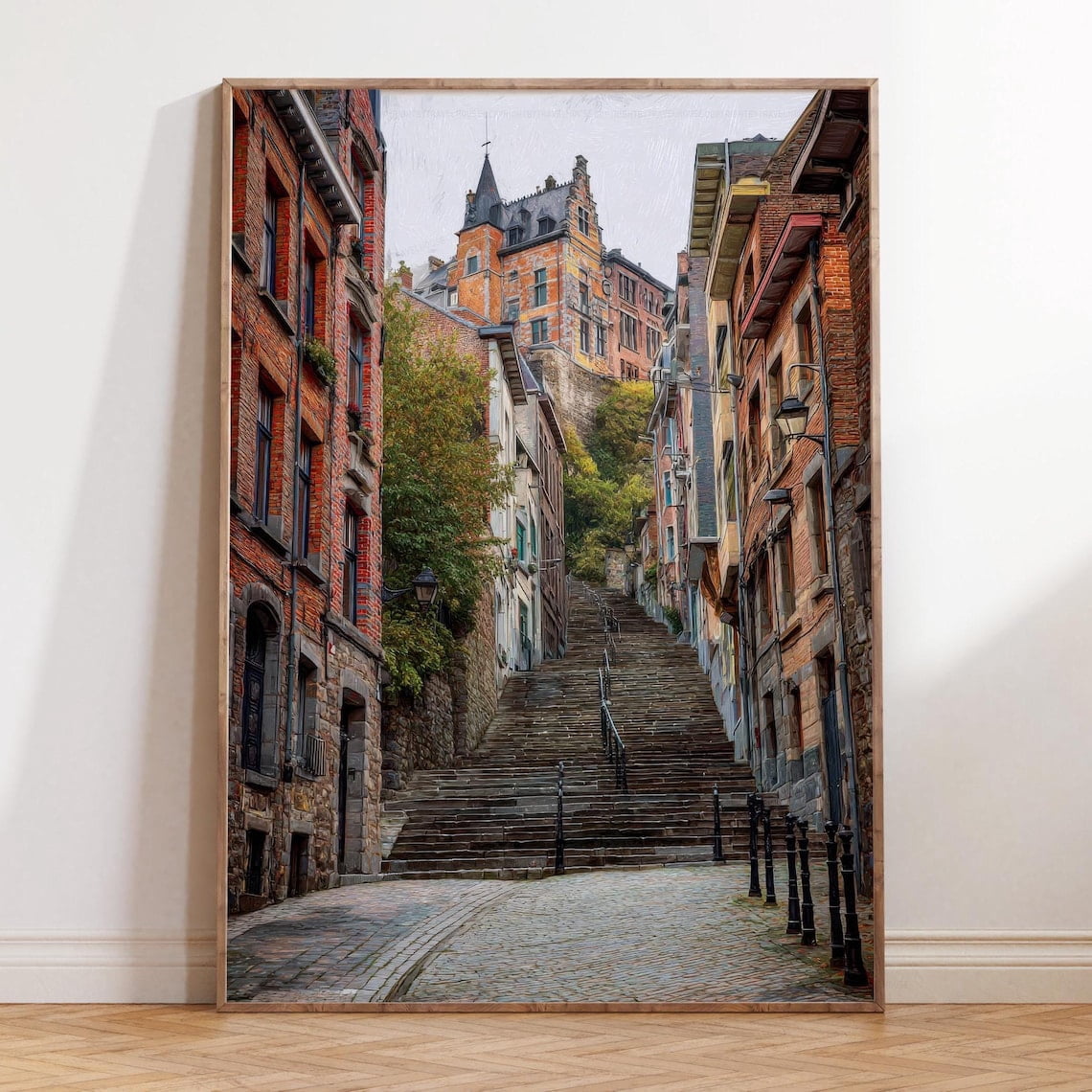 Liege Belgium Historic Old Town Stone Steps Travel Art, Unframed Canvas ...