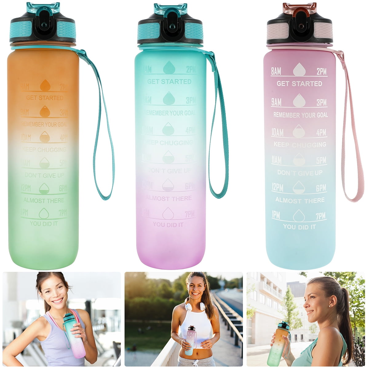 Lieonvis 1000ml Water Bottles with Times to Drink and Straw,Motivational Water Bottle with Time ...