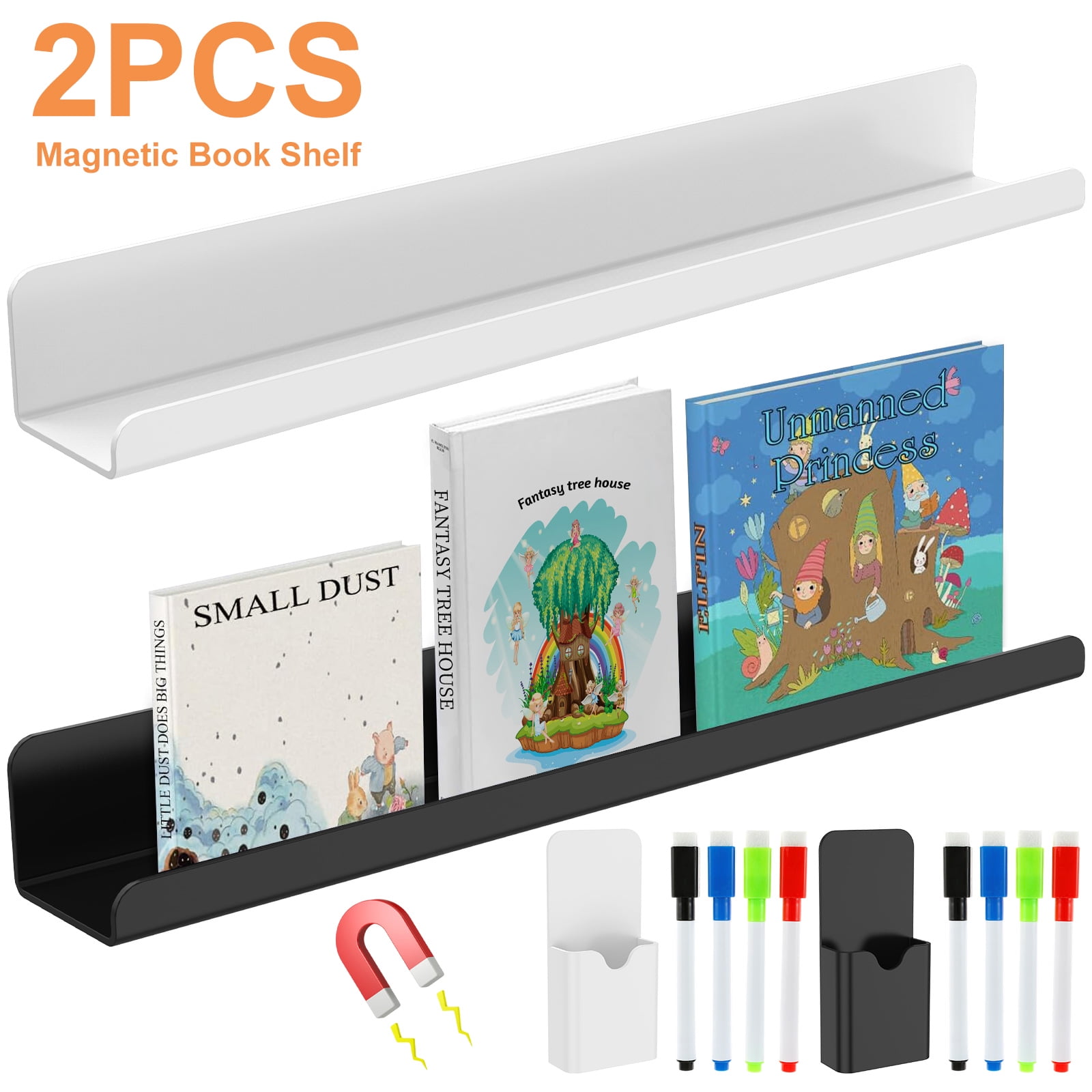 Lieonvis 2 Pcs Magnetic Book Shelf for Whiteboard,Reusable Acrylic ...