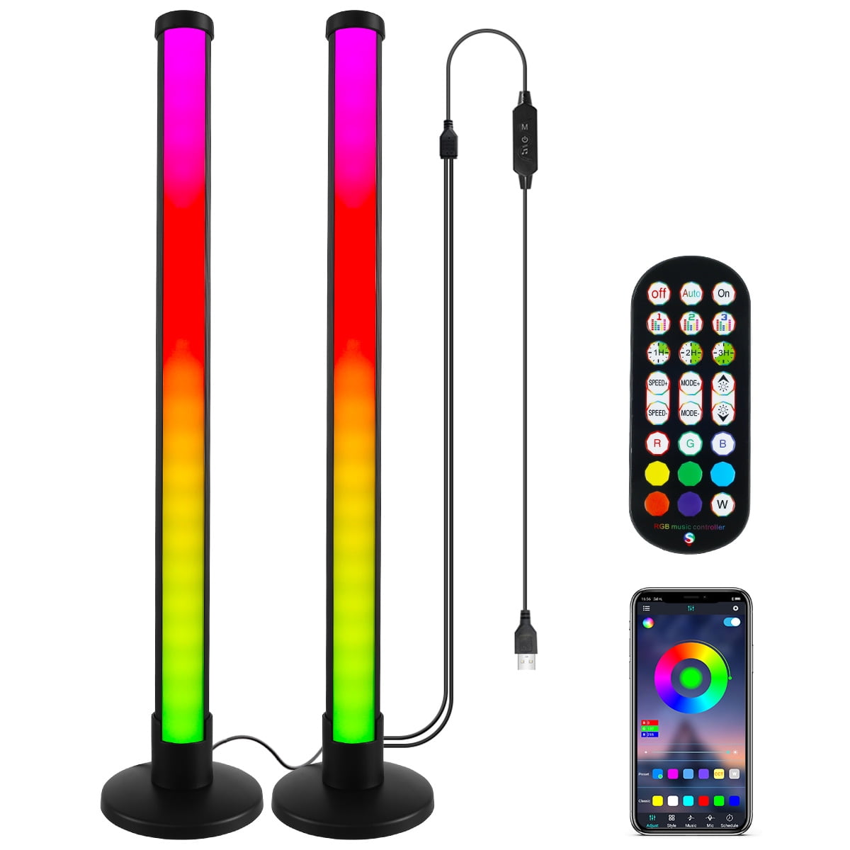 Lieonvis 2pcs Smart LED Light Bar RGB TV Ambient Light with Remote ...