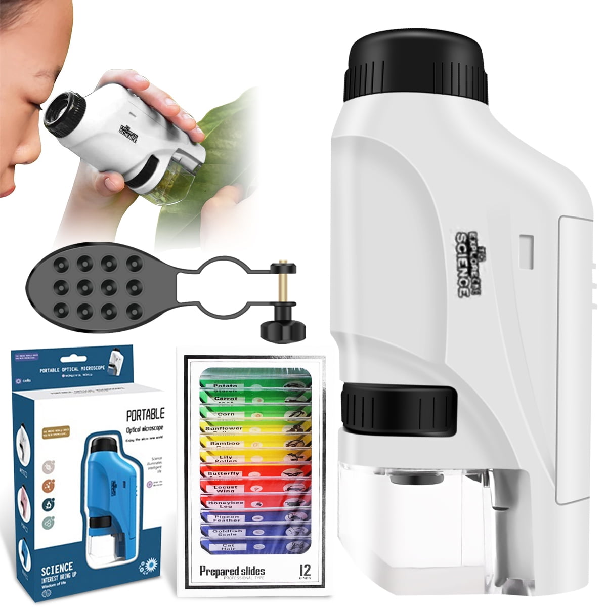 Lieonvis 60-120x Pocket Microscope Electric Mini Microscope with LED ...