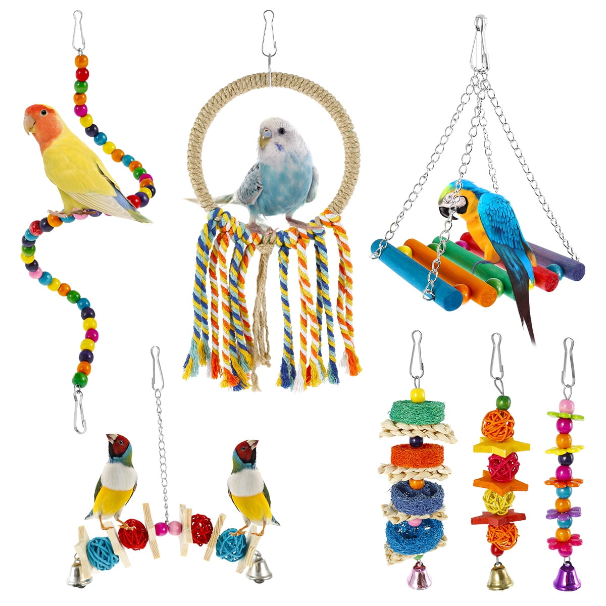 Lieonvis Bird Toys,Parrot Swing Chewing Hanging Toy with Bells,Bird ...