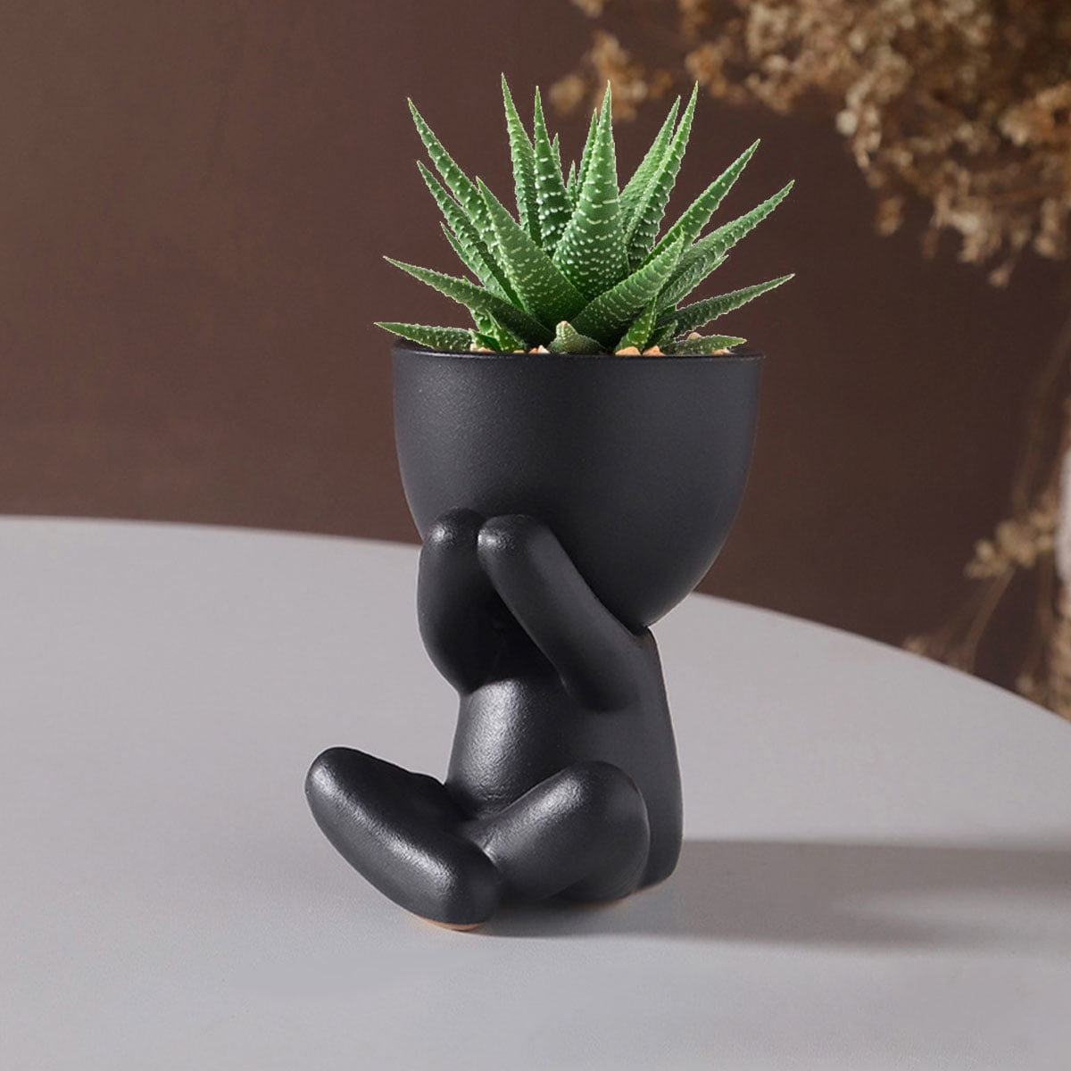 Lieonvis Ceramic Human Shaped Flower Pot Human Shape Small Cactus Pot ...