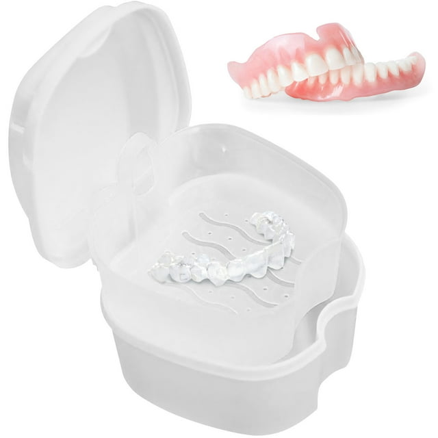 Lieonvis Denture Case,Denture Cup with Strainer,Complete Clean Care for ...