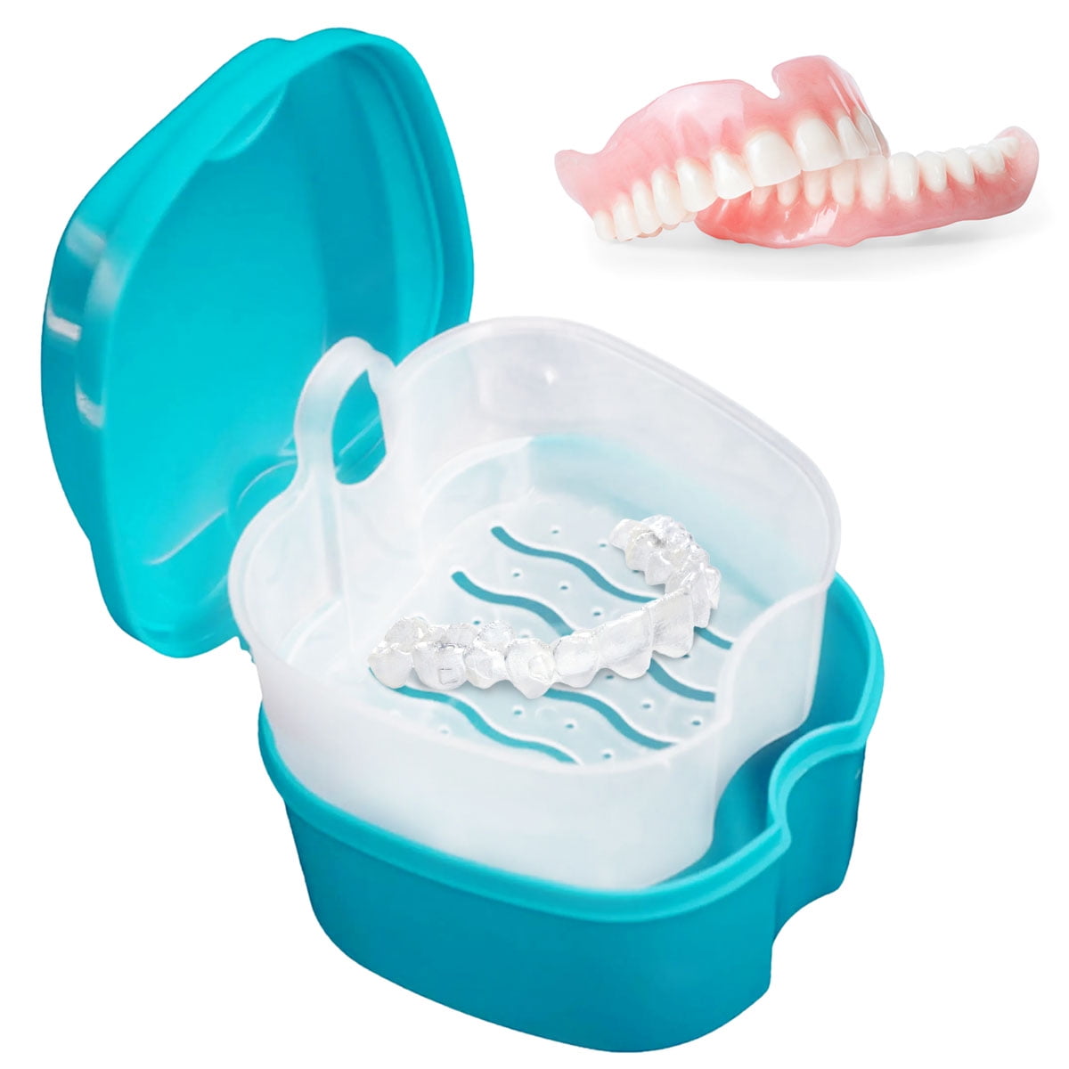 Lieonvis Denture Case,Denture Cup with Strainer,Complete Clean Care for ...