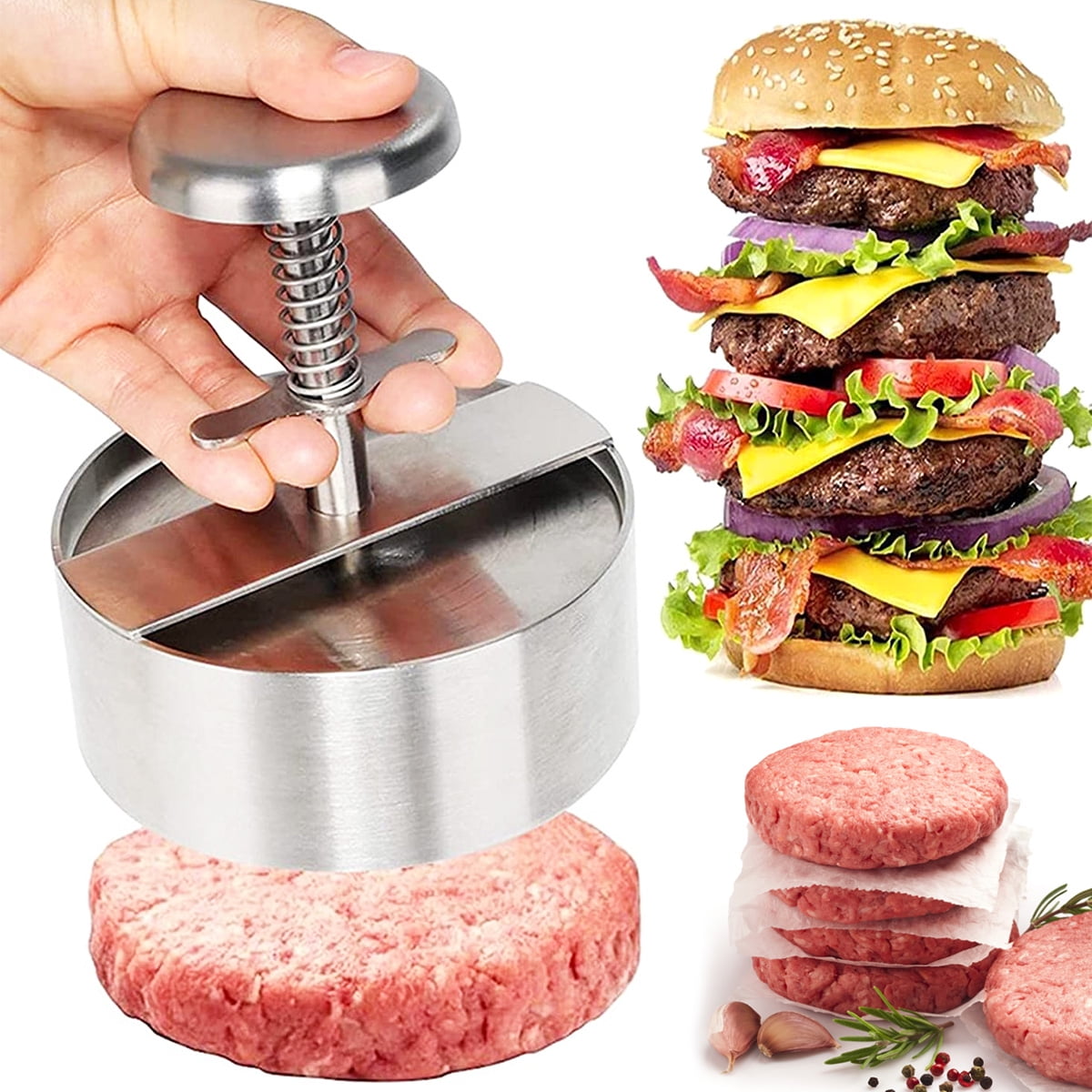 Lieonvis Hamburger Press 304 Stainless Steel Hamburger Patty Maker Non ...