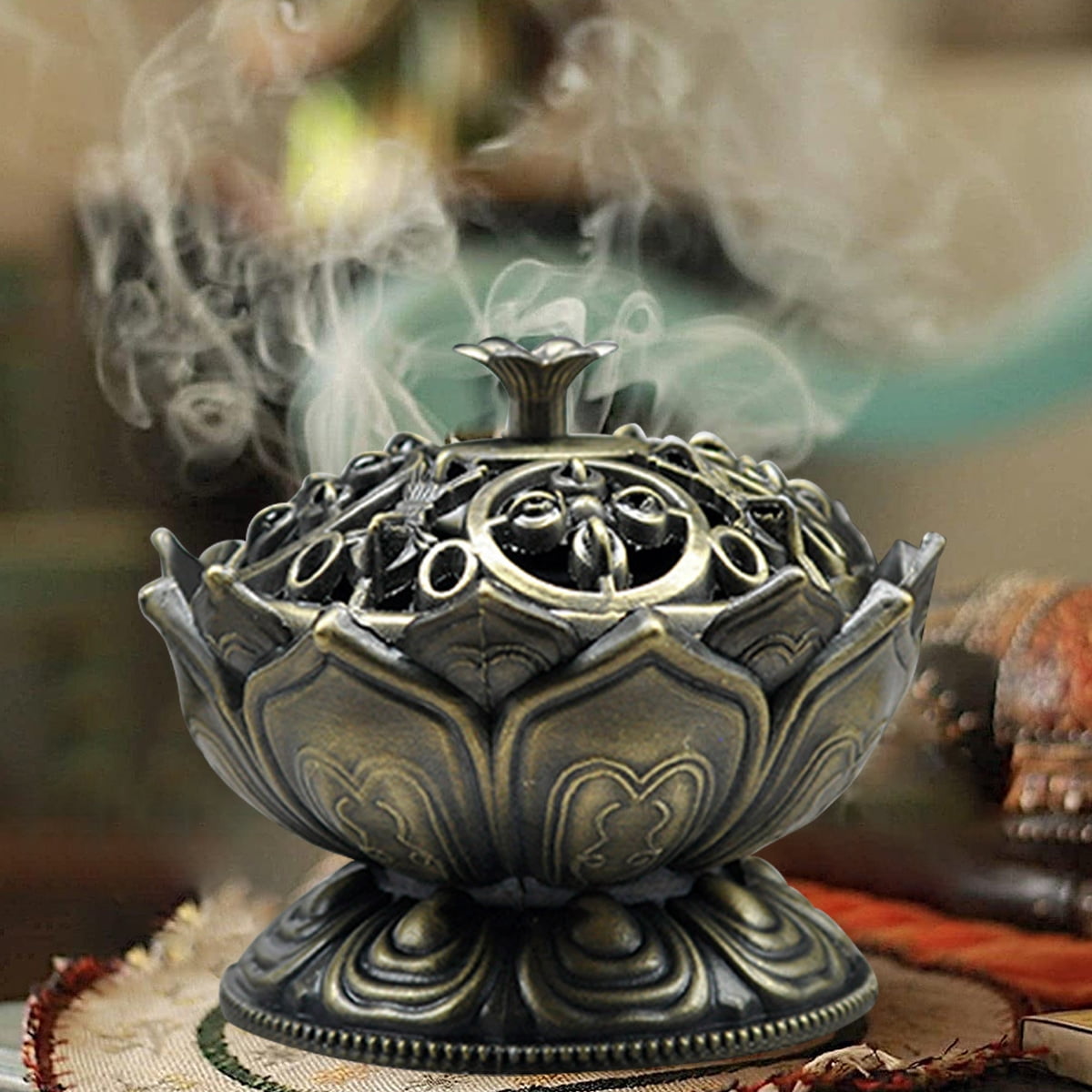 Lieonvis Lotus Flower Incense Burner Zinc Alloy Lotus Flower Censer ...