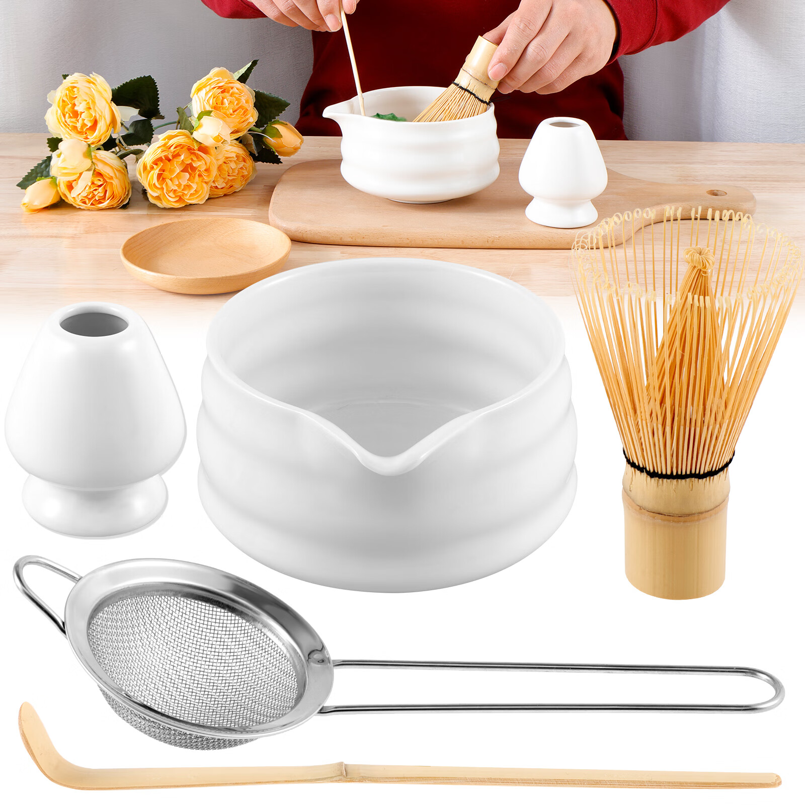 Matcha Whisk Set- Matcha Bowl with Spout,Matcha Whisk,Matcha Sifter ...