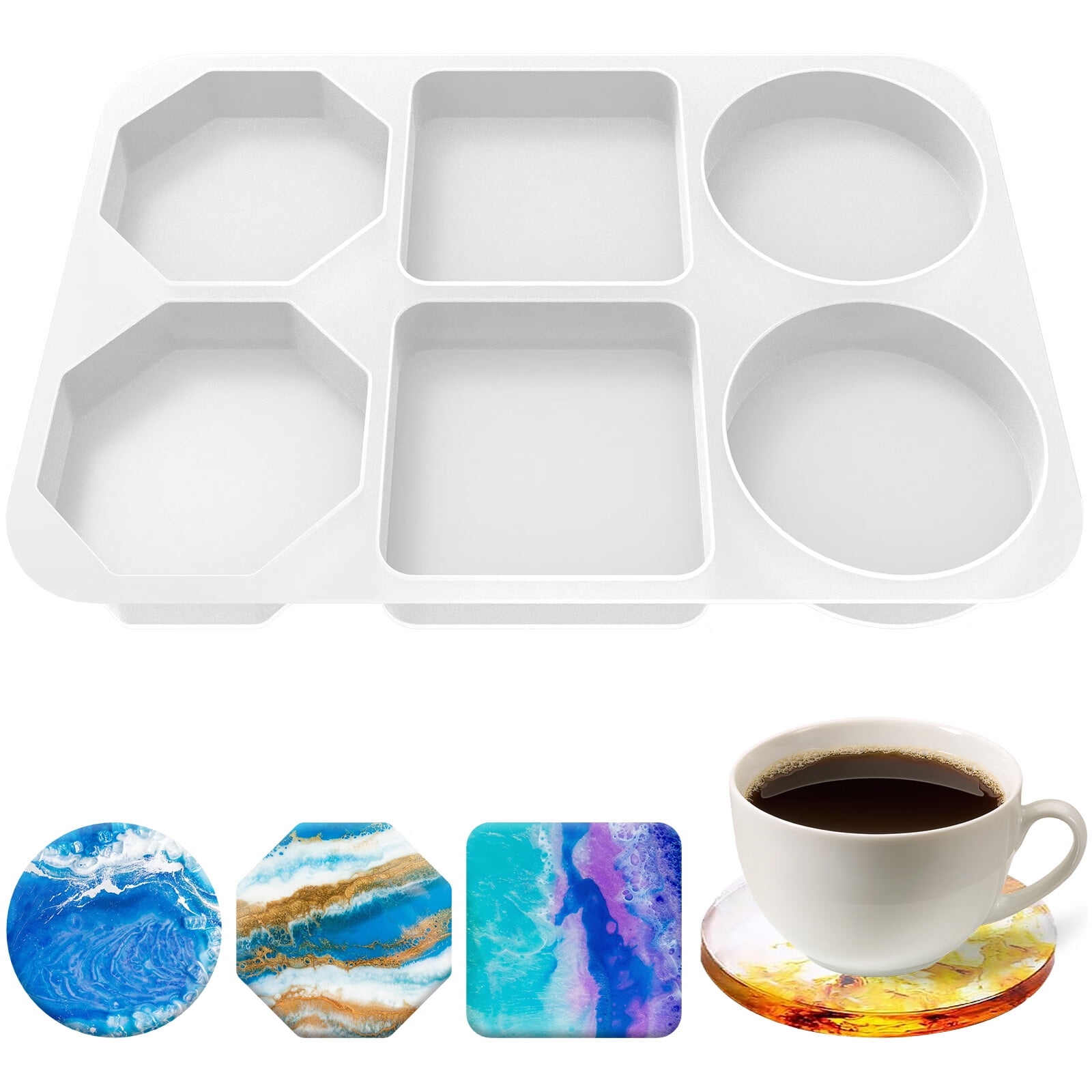 Lieonvis Resin Coaster Molds 6-Cavity Coaster Silicone Molds for Resin ...