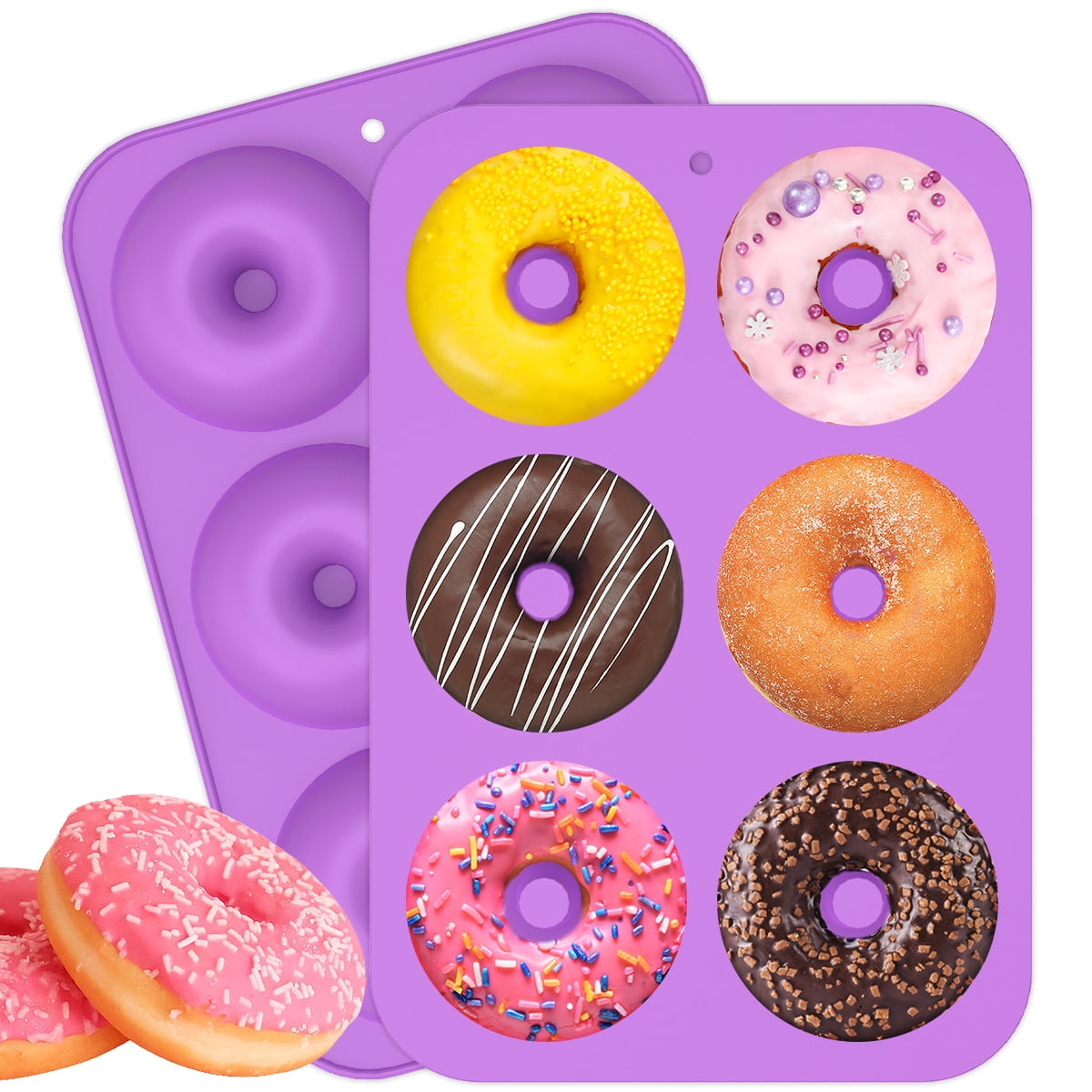 Lieonvis Silicone Donut Mold Non-Stick Silicone Doughnut Pan Set 6 Full ...