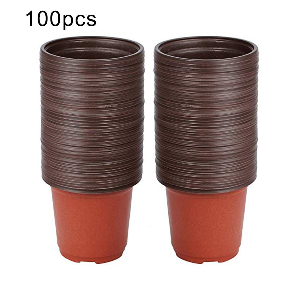 Lierteer 100pcs Plastic Flower Pots Round Plant Pots For Potting Plants ...