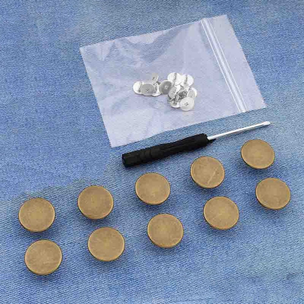 Lierteer 10Pcs Metal Jean Button Fastener Replacement Kit 17mm No Sew ...