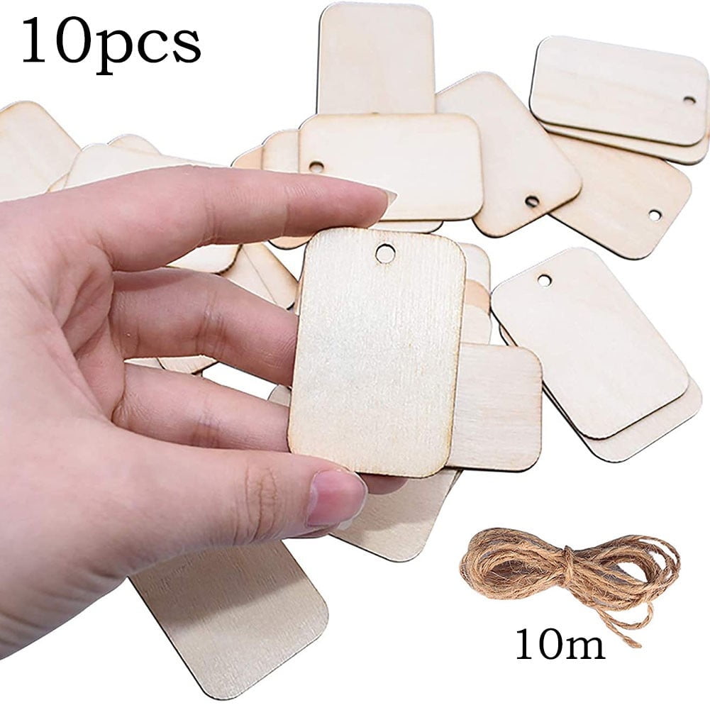 Lierteer 10Pcs Unfinished Wood Slice Tags Rectangle Wooden Hanging ...