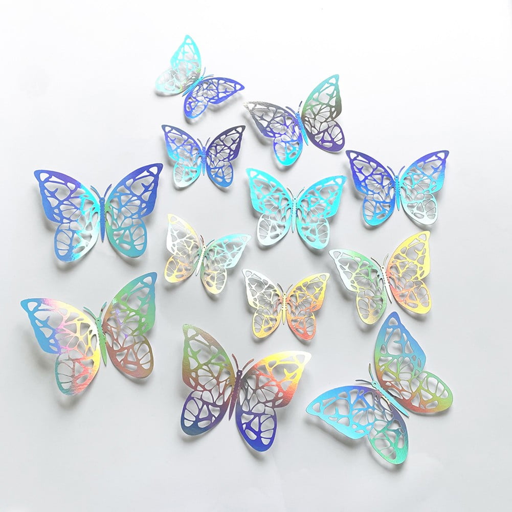 Lierteer 12pcs Colorful silver Three-dimensional hollow Butterfly ...