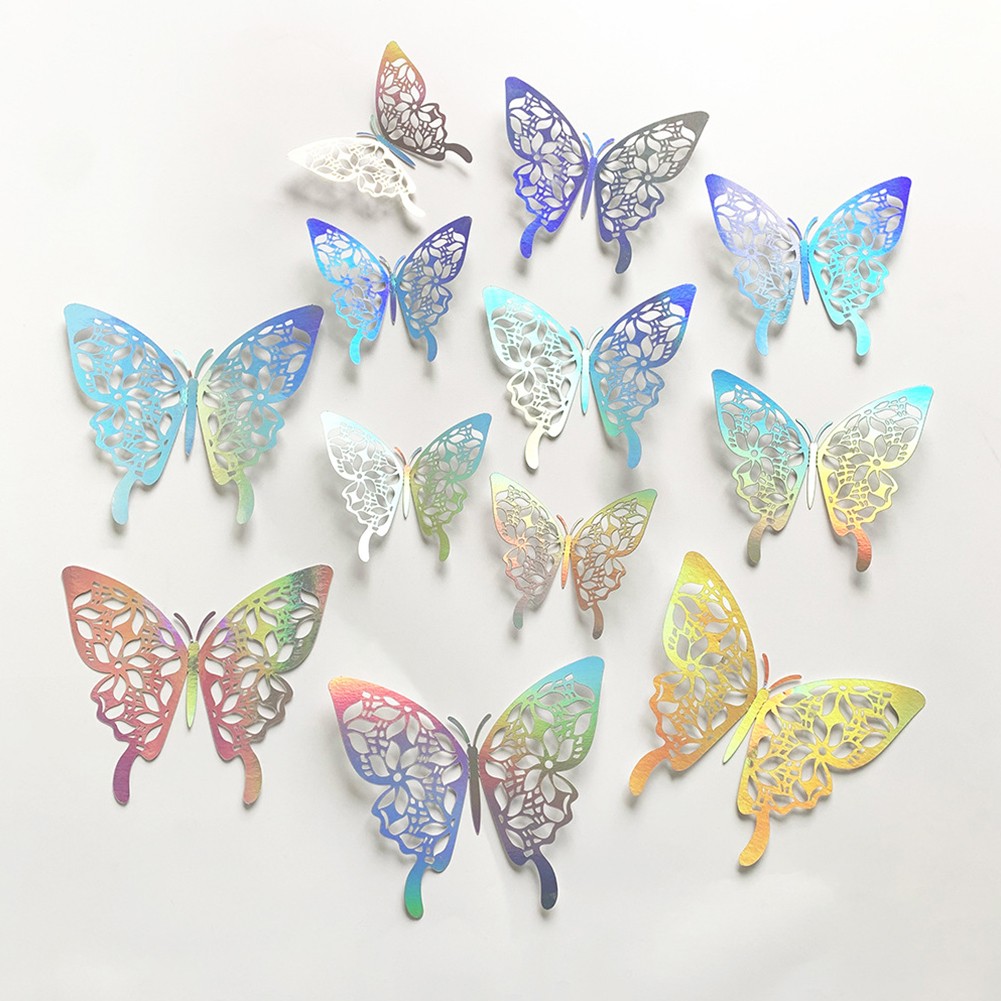 Lierteer 12pcs Colorful silver Three-dimensional hollow Butterfly ...