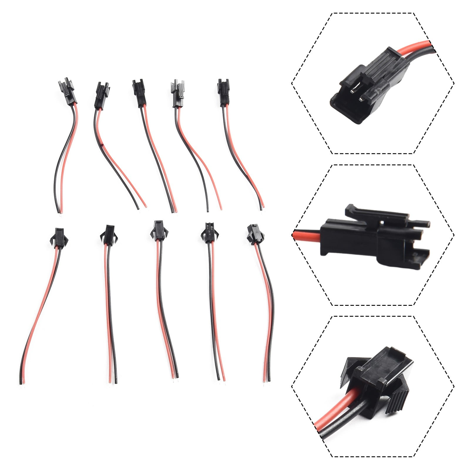 Lierteer 2.54mm SM 2-Pin 2P Connector plug Male / Female Head Wires ...